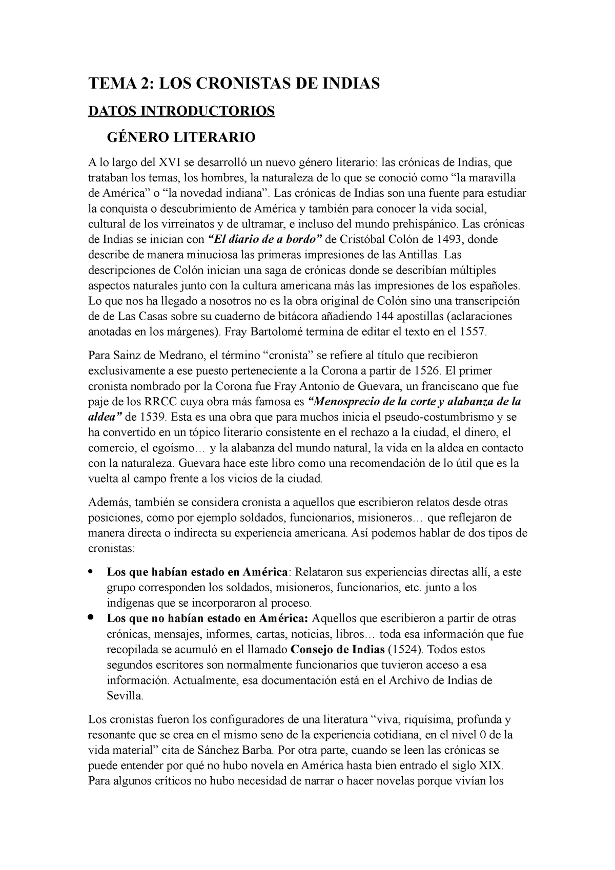 Tema 2 Los Cronistas De Indias Tema 2 Los Cronistas De Indias Datos