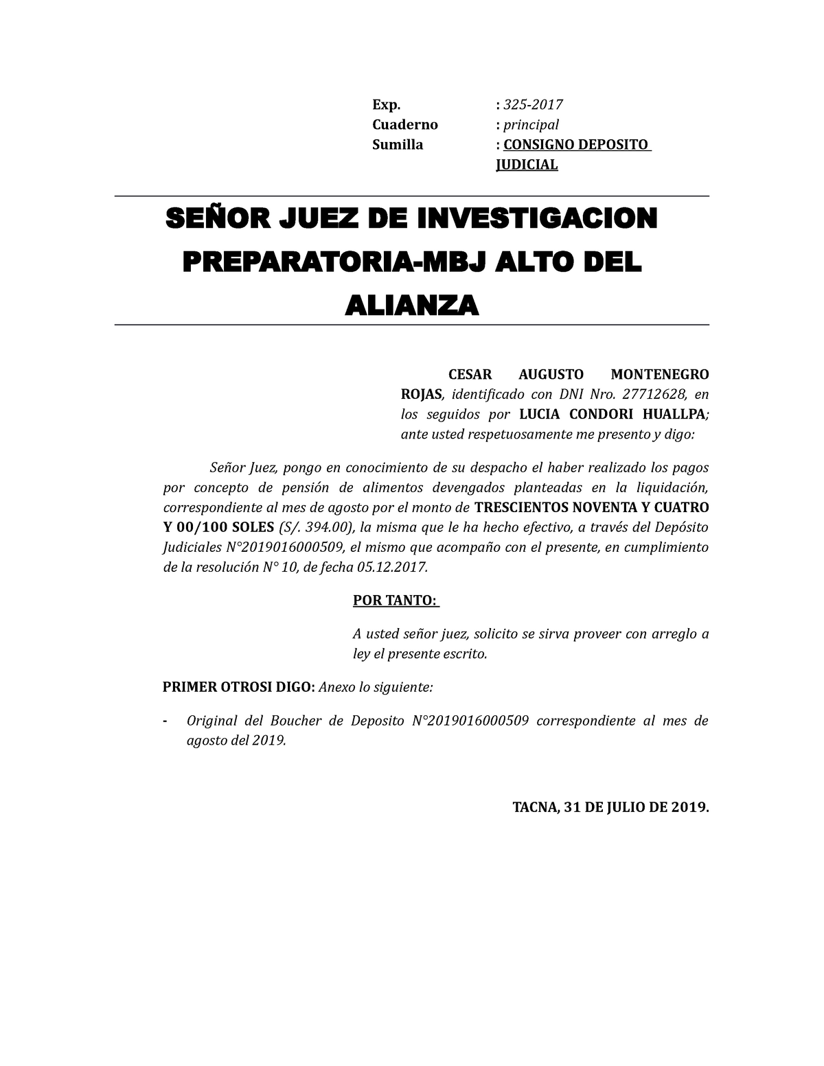 Modelo De Escrito Adjuntando Deposito Judicial 2023