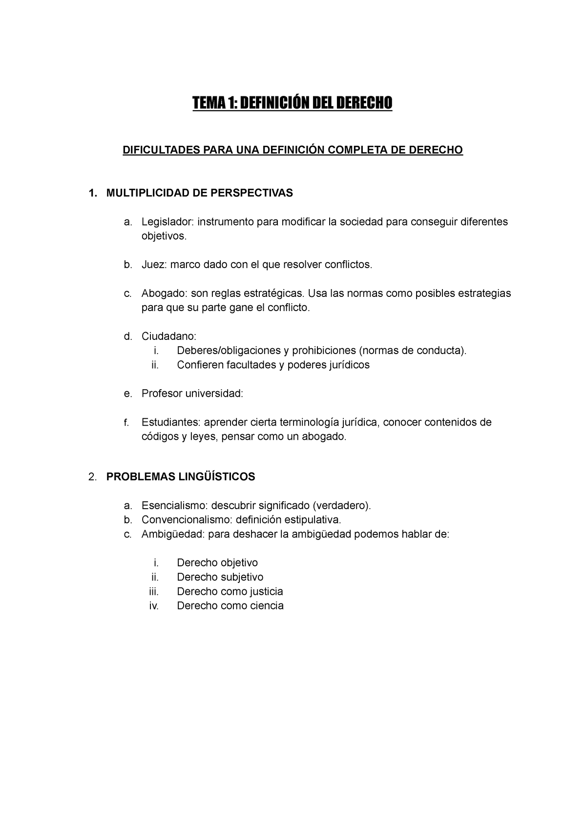 Teoría Del Derecho Tema 1 DefiniciÓn Del Derecho Dificultades Para