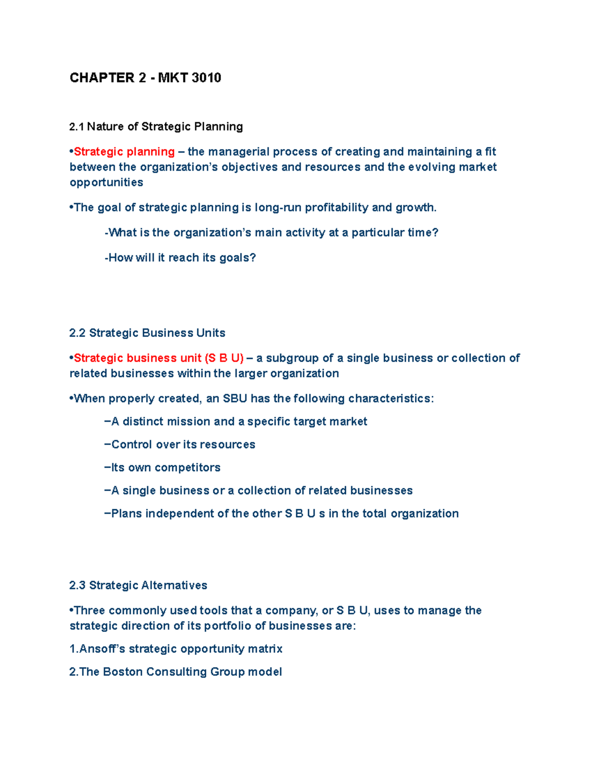 Chapter 2 Mkt 3010 Chapter 2 Mkt 3010 2 Nature Of Strategic