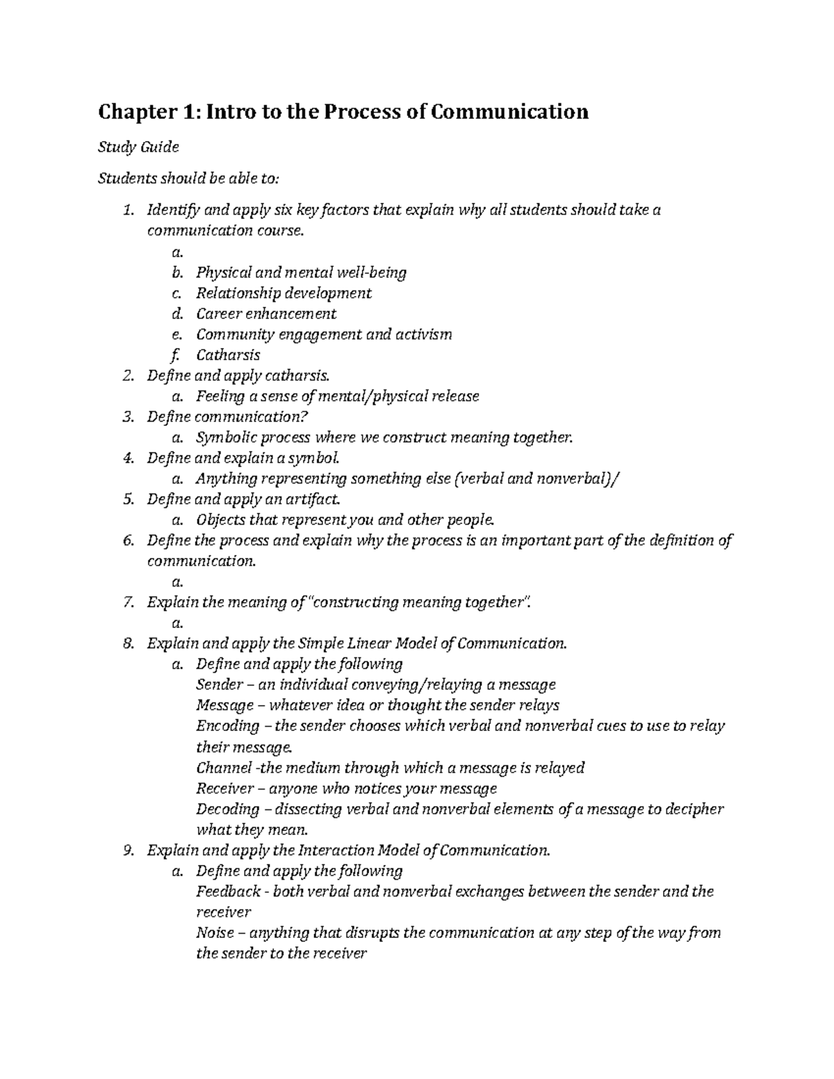 Oral Comm Notes Chapter 1 Intro To The Process Of Communication