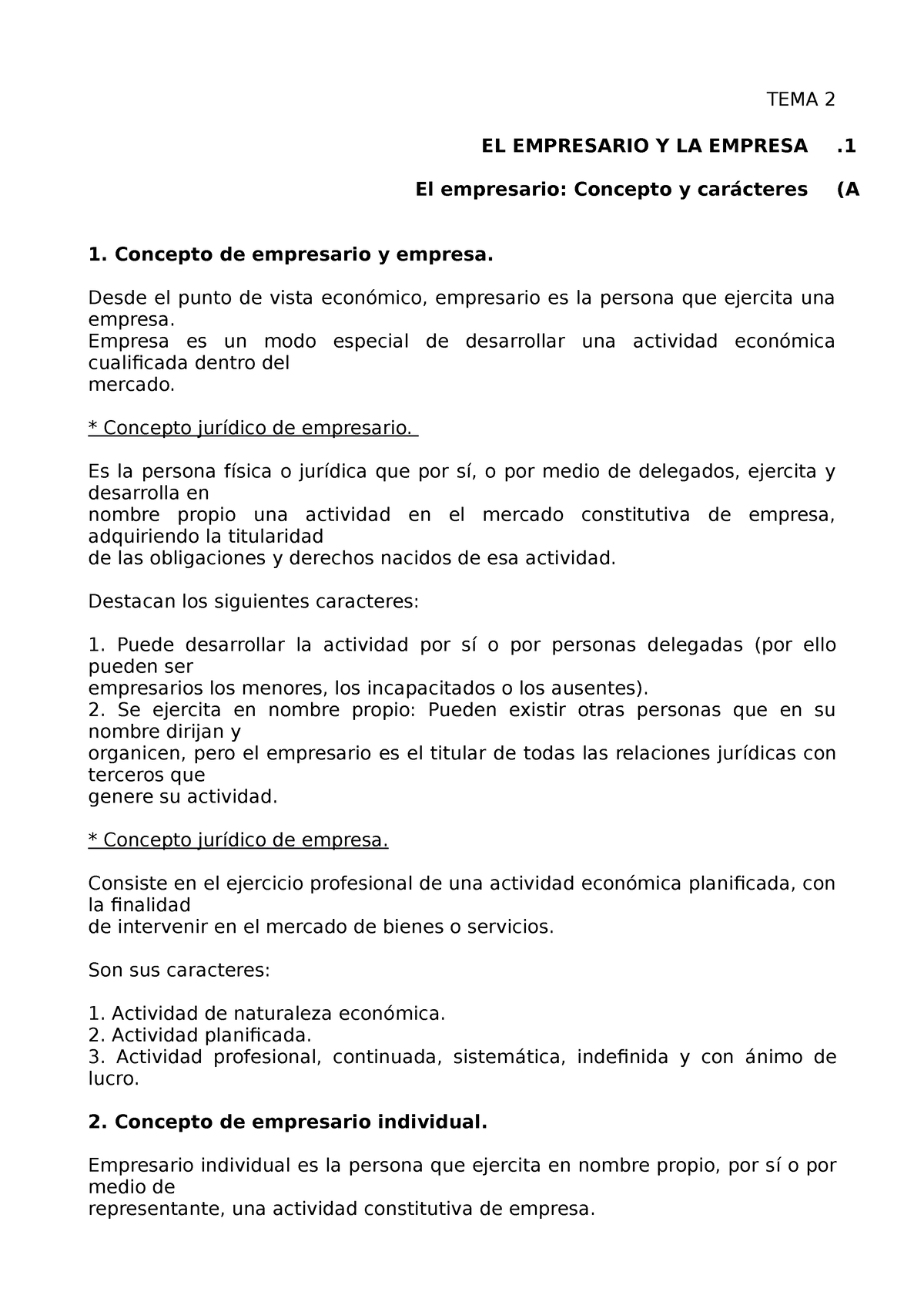 Tema 2 Resumen Derecho Mercantil Tema 2 El Empresario Y La Empresa 1