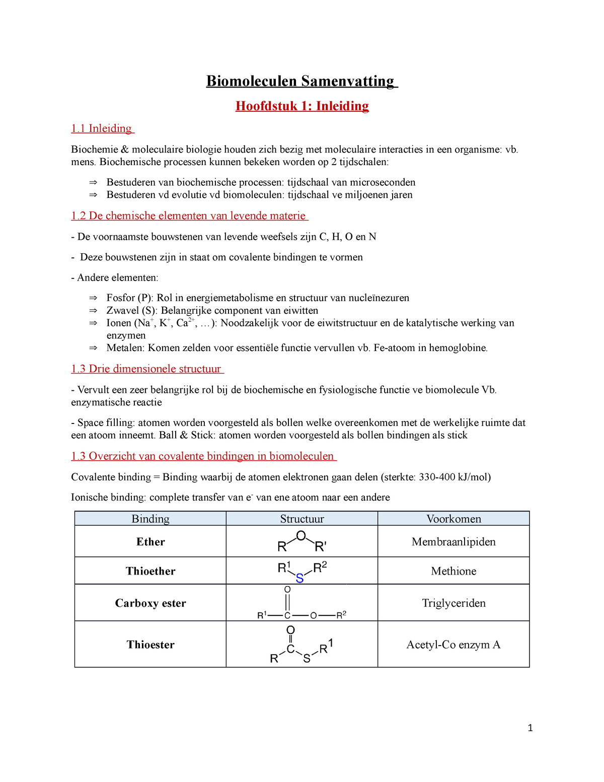 Samenvatting Biomoluculen Biomoleculen Samenvatting Hoofdstuk 1