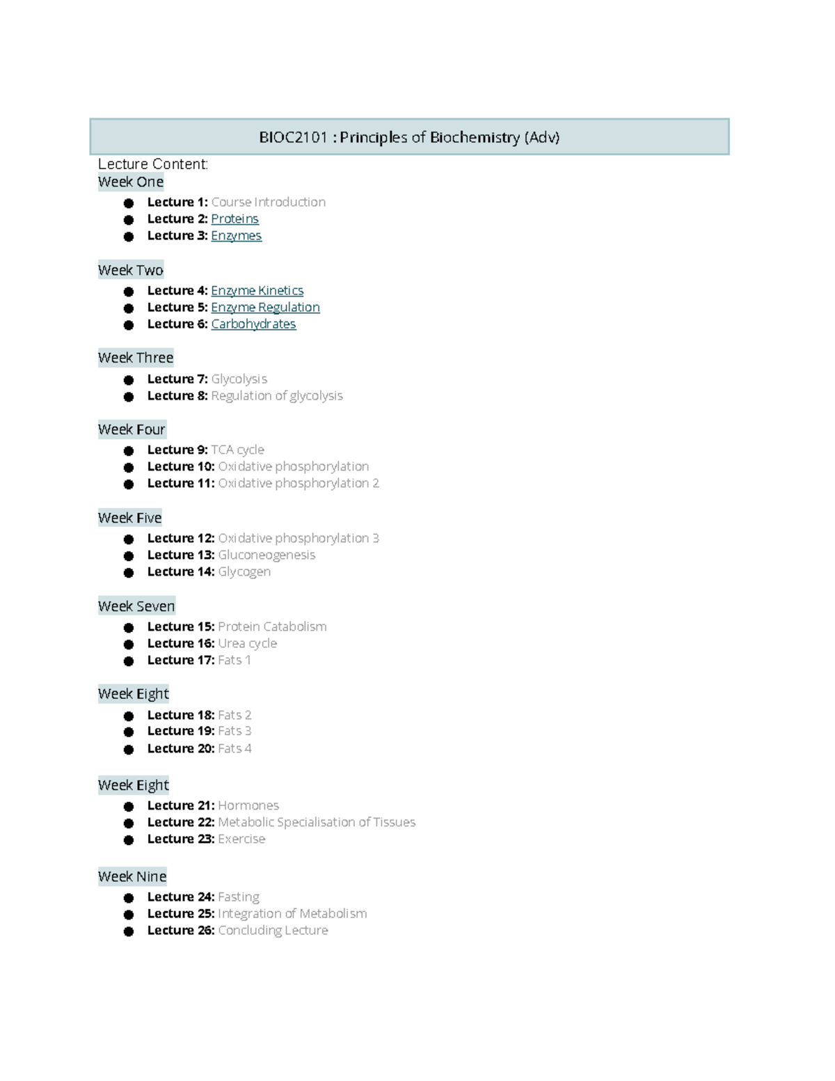 Bioc2101 Notes For Term Bioc2101 Principles Of Biochemistry Adv