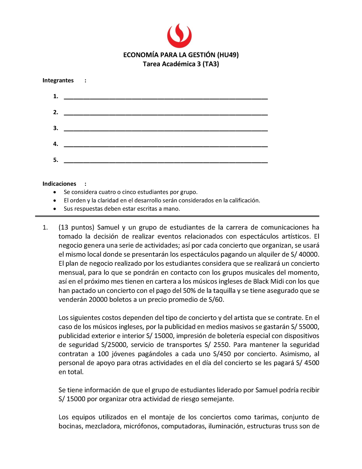 Hu49 Tarea Académica 3 2023 EconomÍa Para La GestiÓn Hu49 Tarea