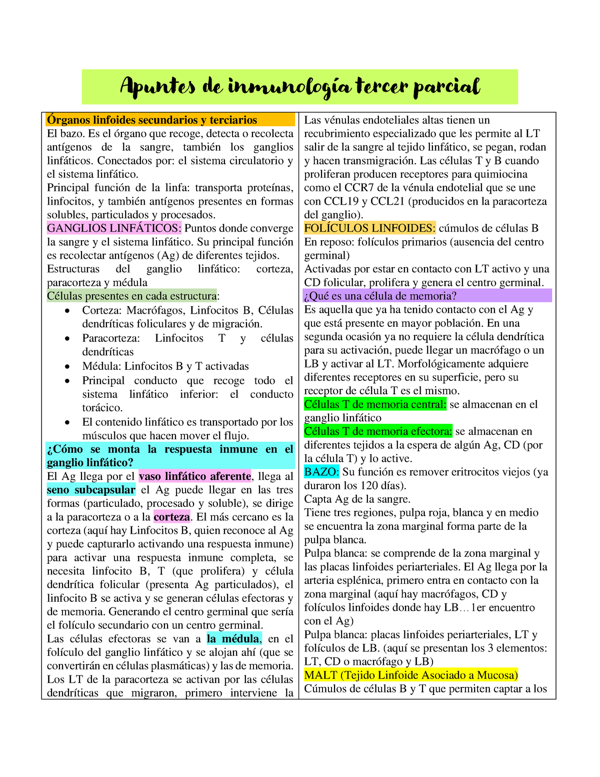 Apuntes De Inmunología Tercer Parcial Apuntes De Inmunología Tercer