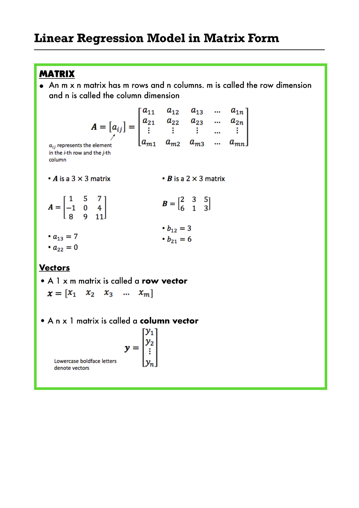 Linear Regression Model In Matrix Form Linear Regression Model In