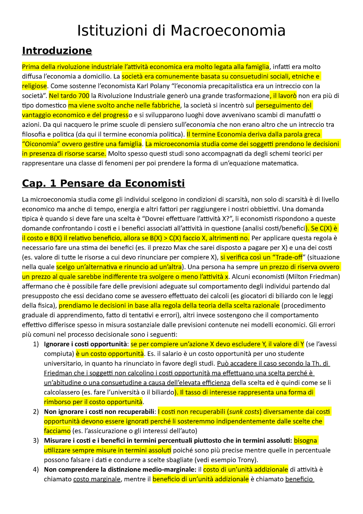 Riassunto Istituzioni Di Microeconomia Istituzioni Di Macroeconomia