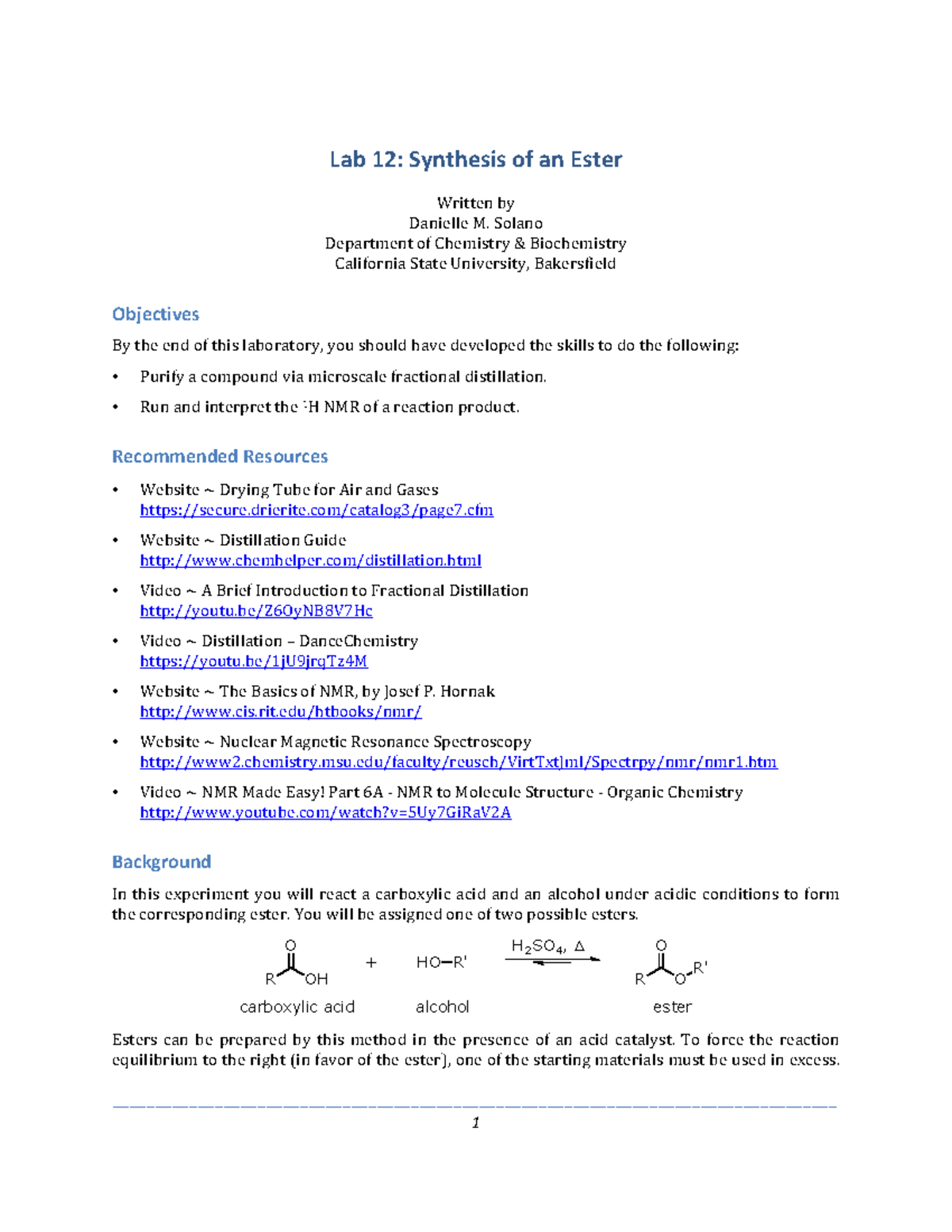 Lab12 Ester Chemistry Assignment Studocu