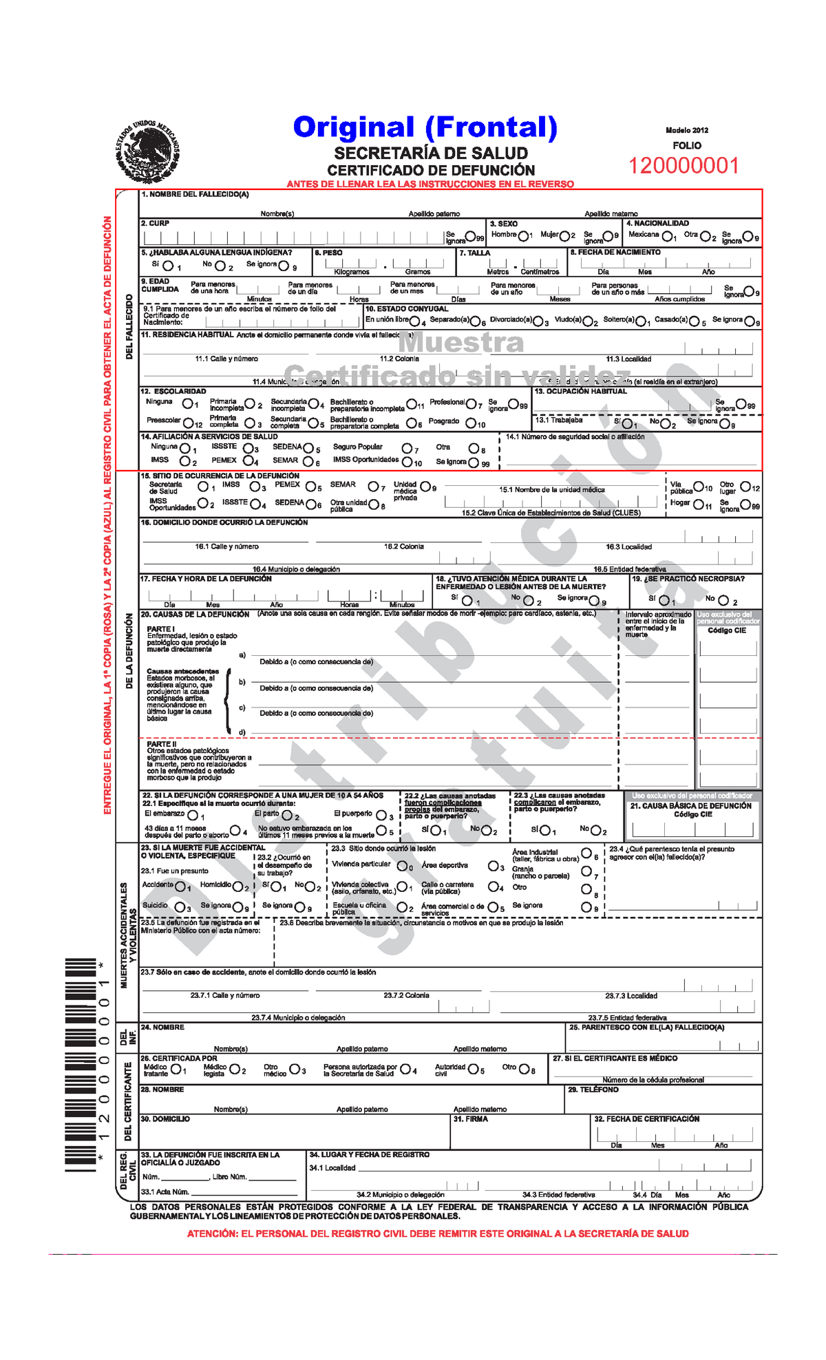 Formato De Certificado De Defunción Y Defunción Fetal México