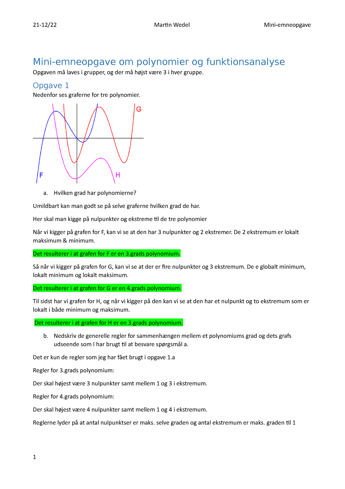 Mini Emneopgave Om Polynomier Og Funktionsanalyse Opgave 1 Nedenfor