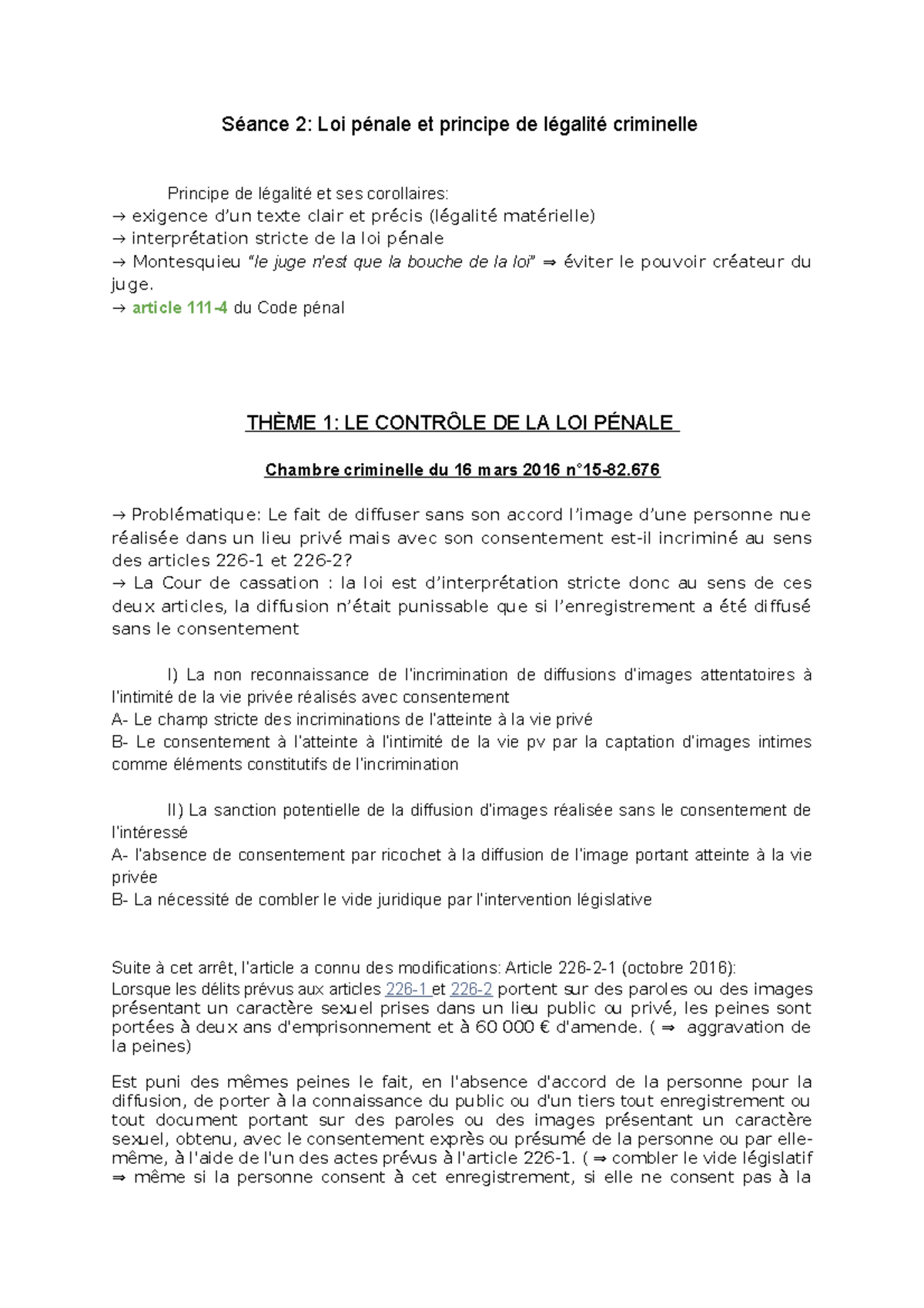 Séance 2 Légalité Criminelle Séance 2 Loi Pénale Et Principe De