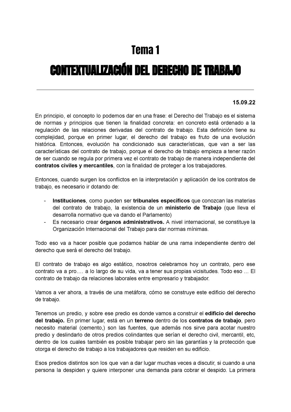 Apuntes Dcho Laboral I 2022 23 Tema 1 ContextualizaciÓn Del Derecho