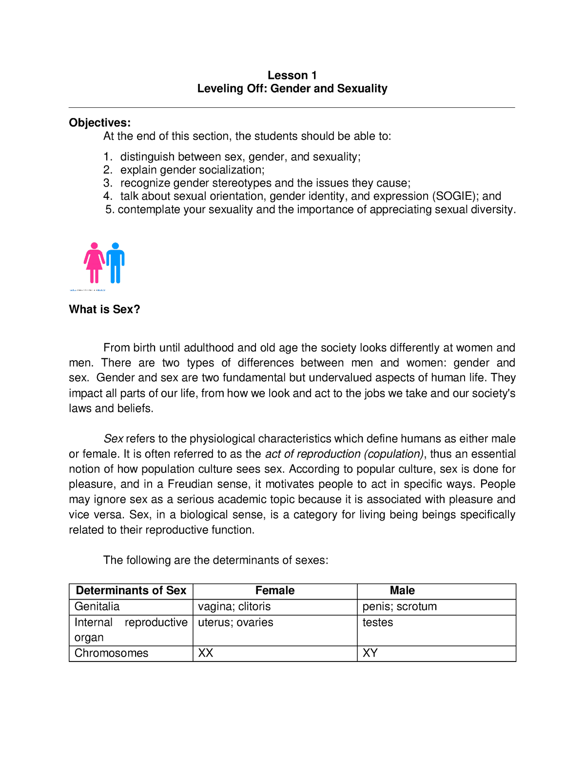 Gender And Society Lesson 1 Lesson 1 Leveling Off Gender And