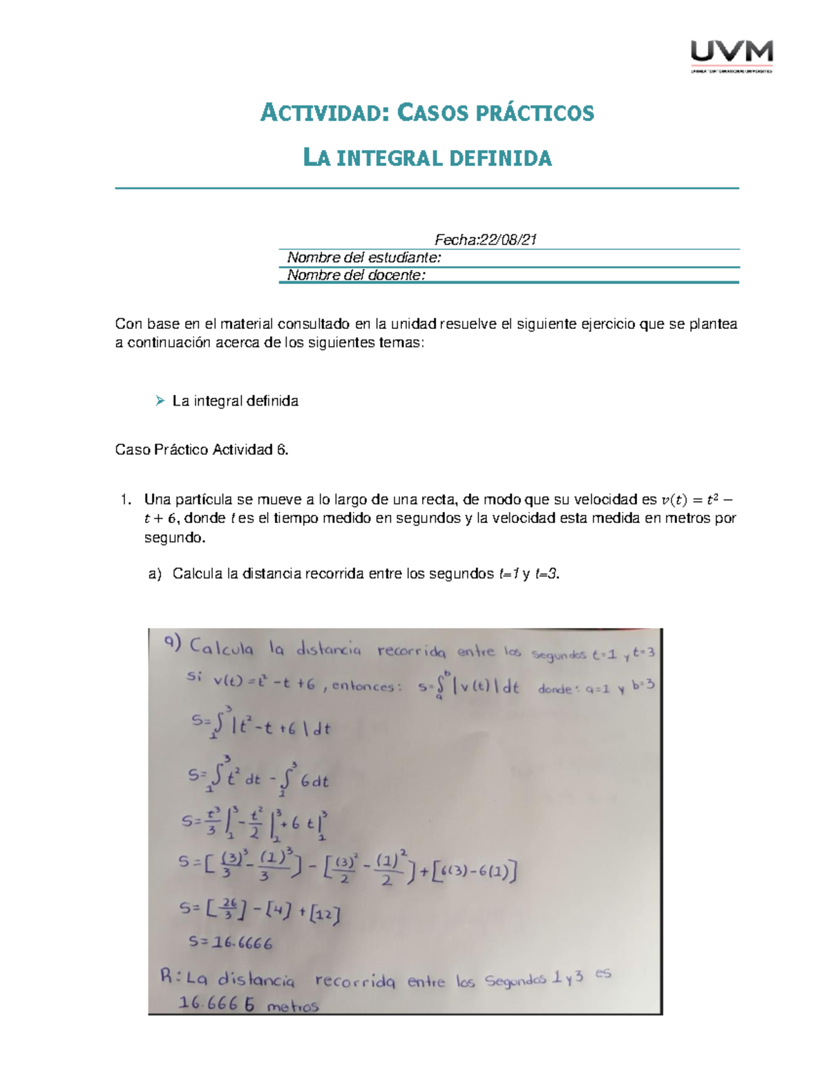 Actividad 6 Casos PrÁcticos La Integral Definida Calculo 6 Casos