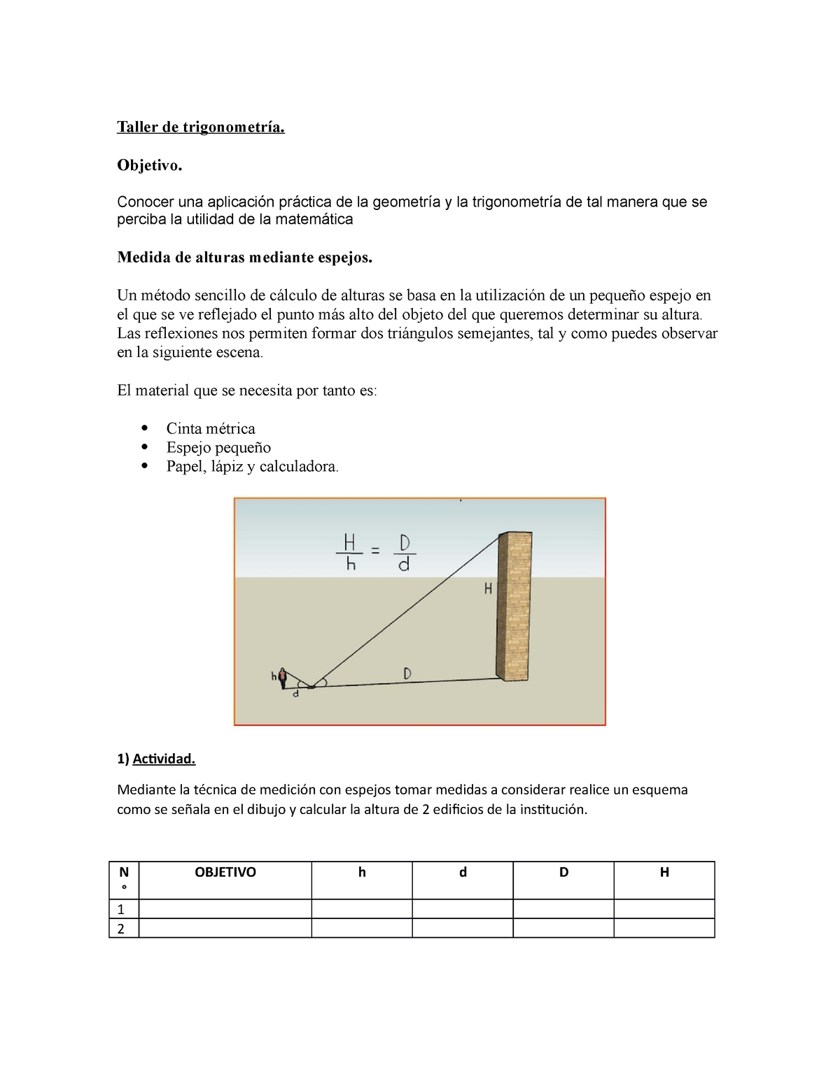 Taller Practico Trigonometria Taller De Trigonometría Objetivo