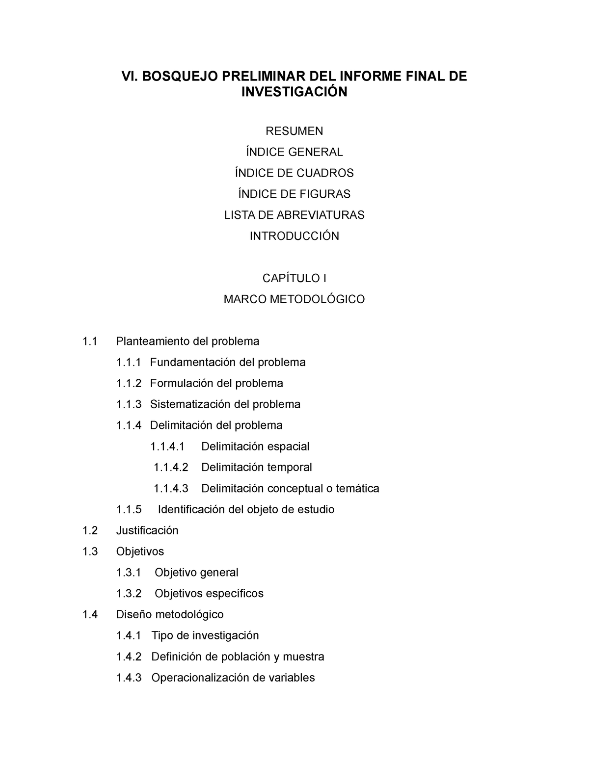 Bosquejo Vi Bosquejo Preliminar Del Informe Final De InvestigaciÓn