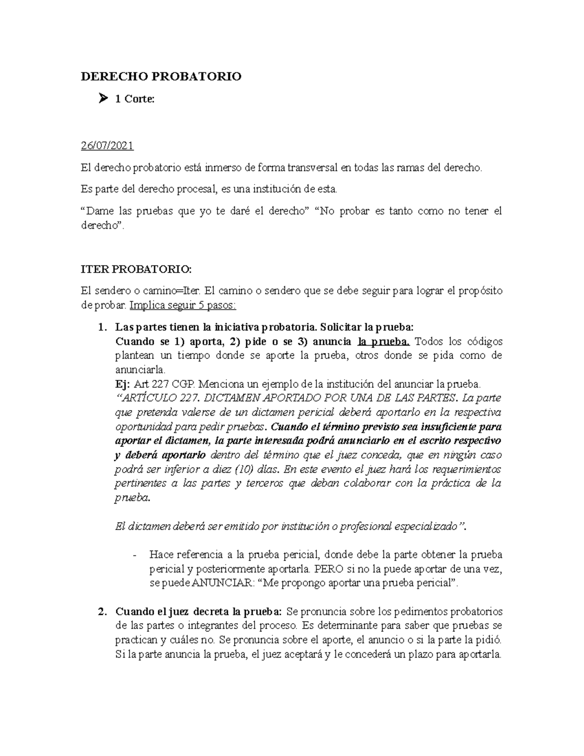 Derecho Probatorio Apuntes De La Clase Con Gammal Derecho