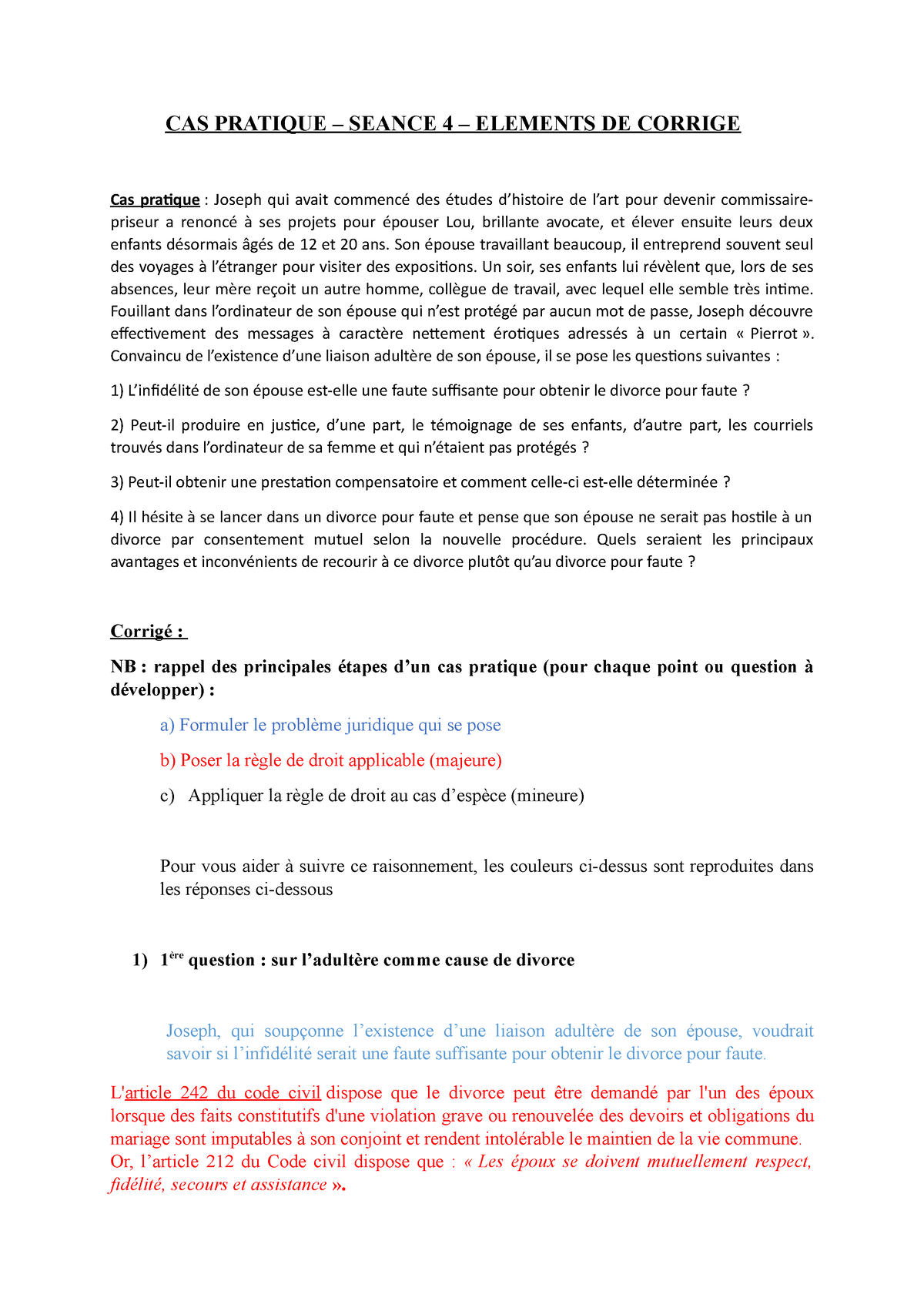 Cas Pratique Td 4 Correction Droit De La Famille Cas Pratique