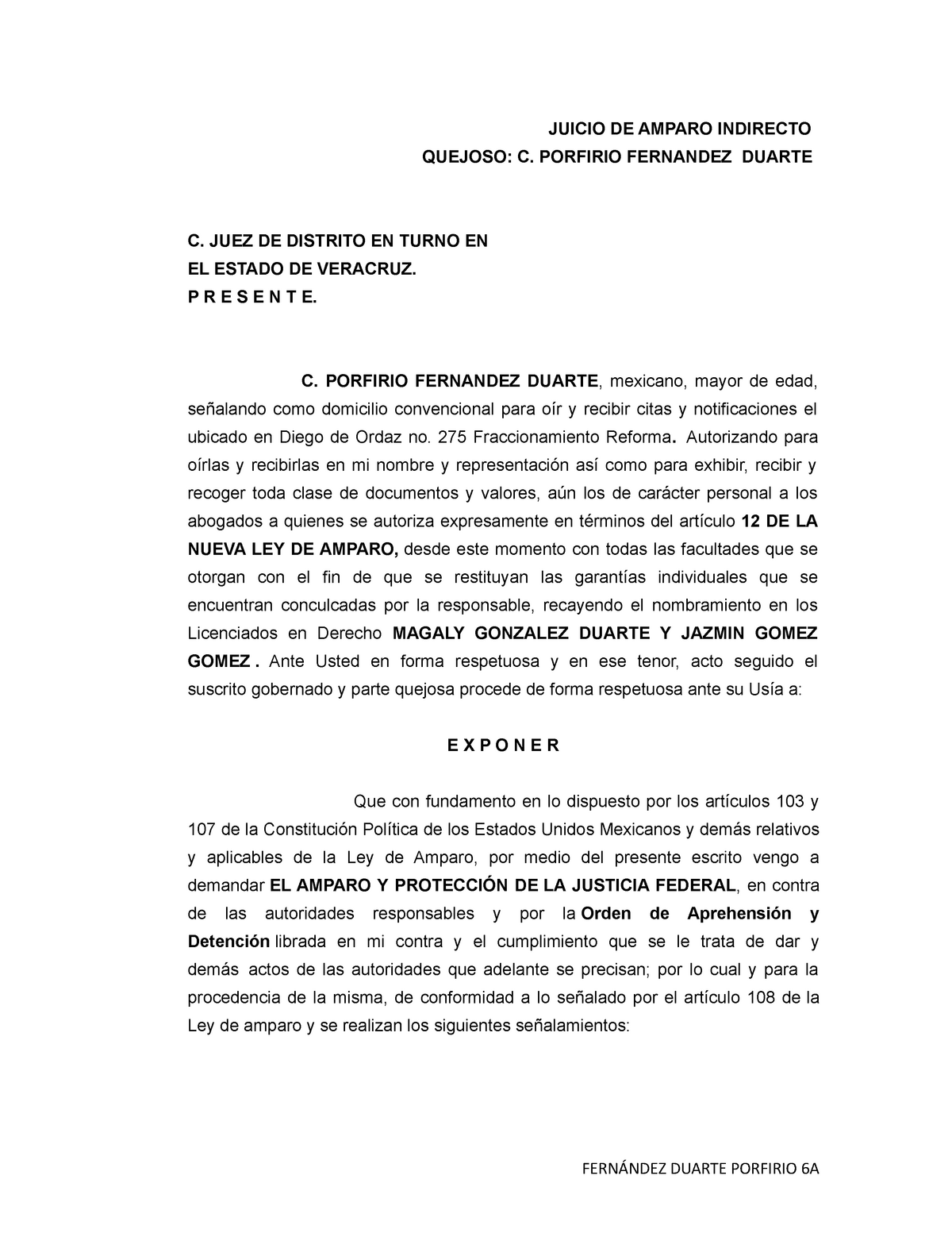 Juicio De Amparo Indirecto Juicio De Amparo Indirecto Quejoso C