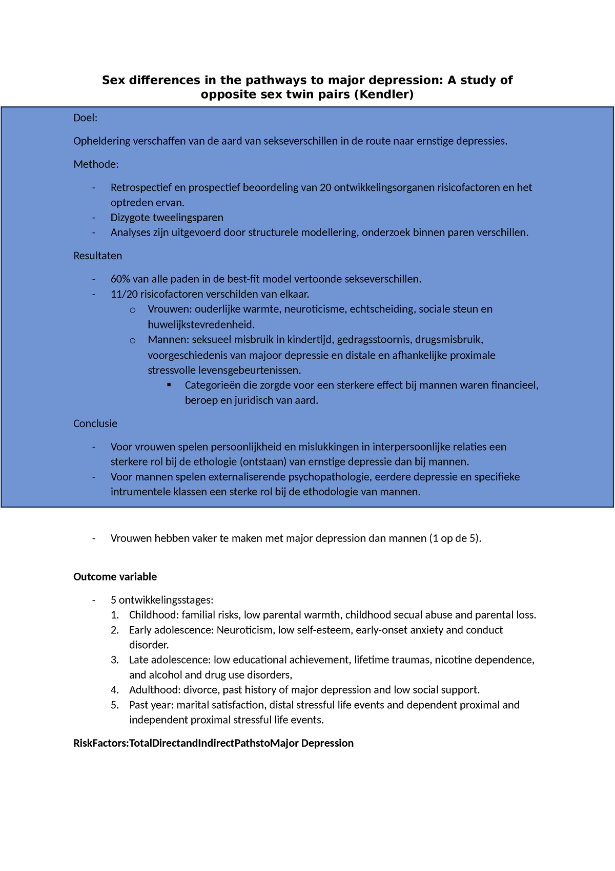 Week 2 3 Aantekeningen En Boek Samenvatting Sex Differences In The