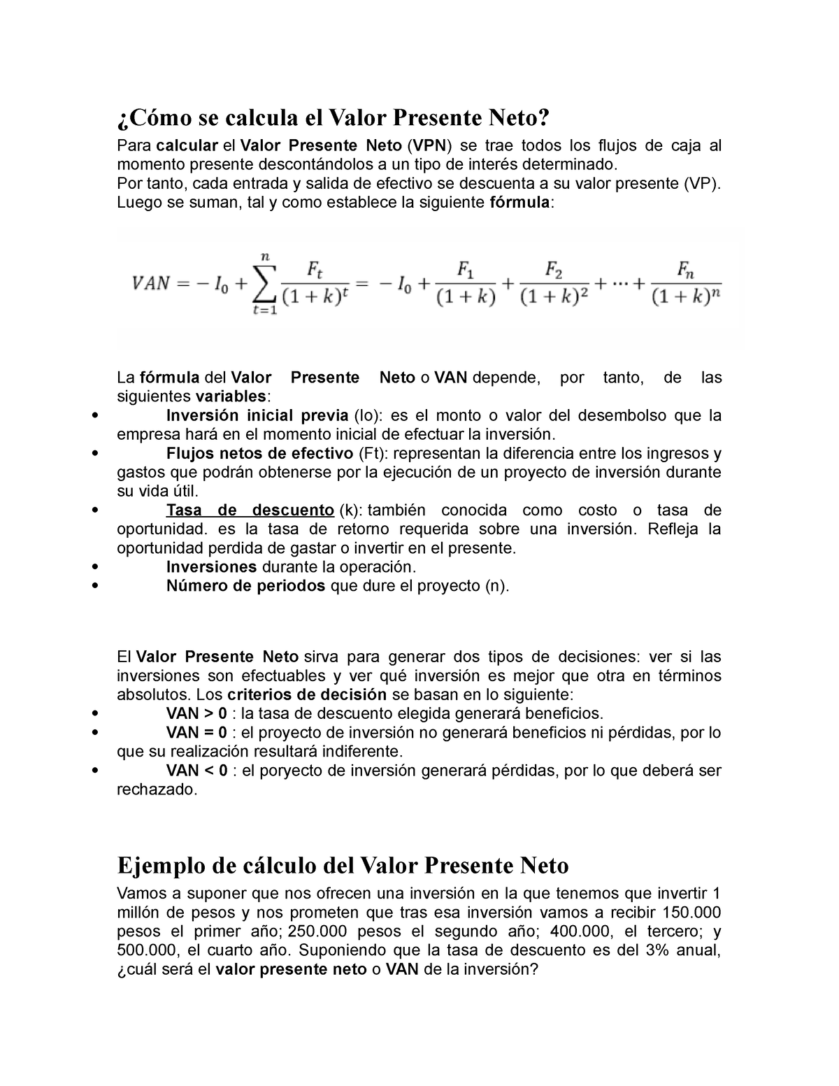 Cómo Se Calcula El Valor Presente Neto ¿cómo Se Calcula El Valor