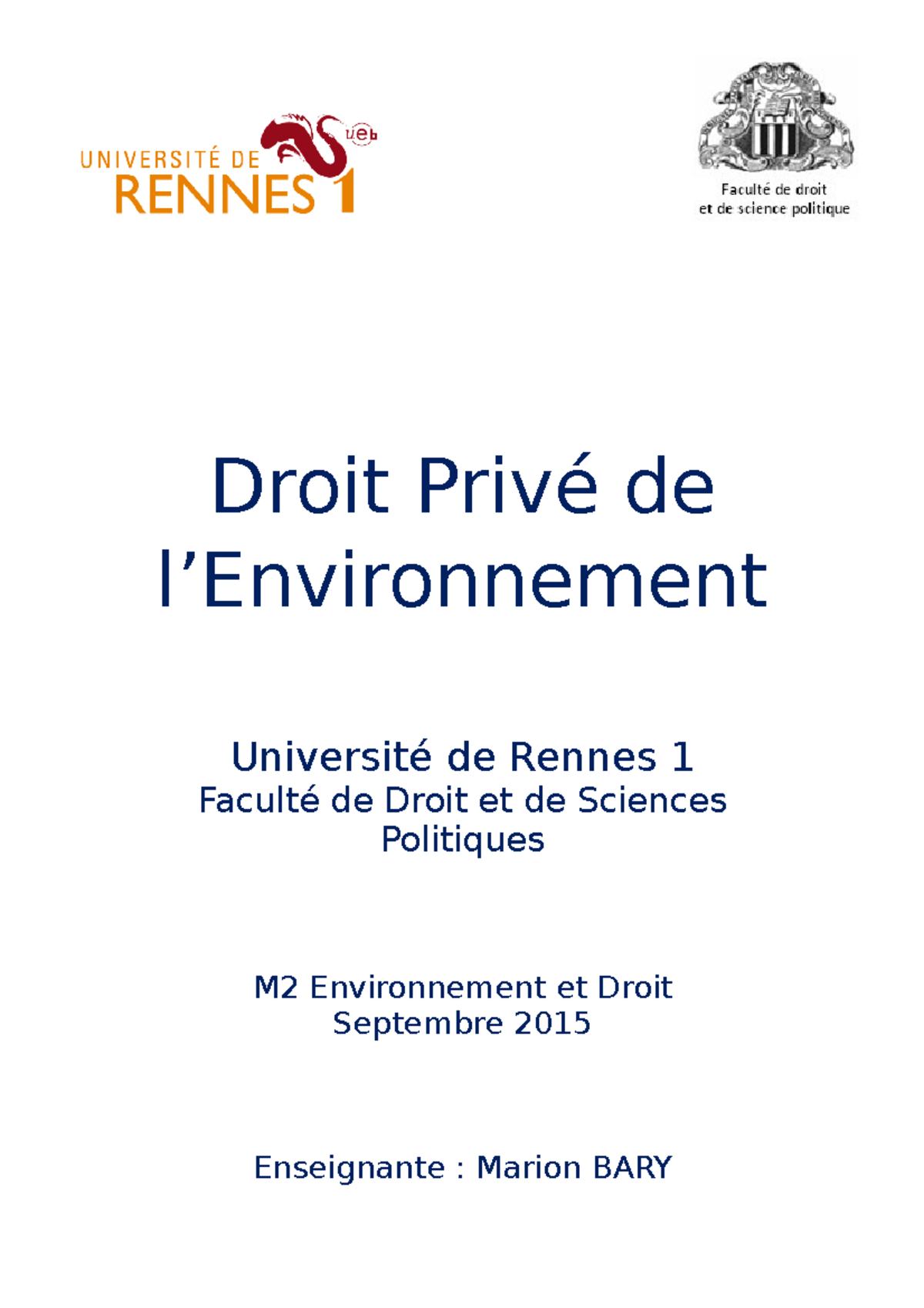 Cours Droit Européen De Lenvironnement Droit Privé De L