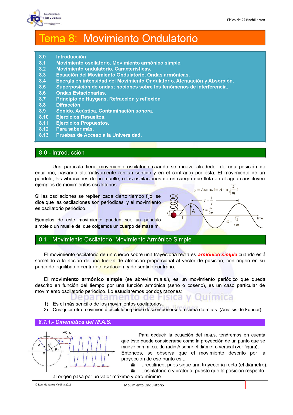 Física Tema 8 Movimiento Ondulatorio Tema 8 Movimiento