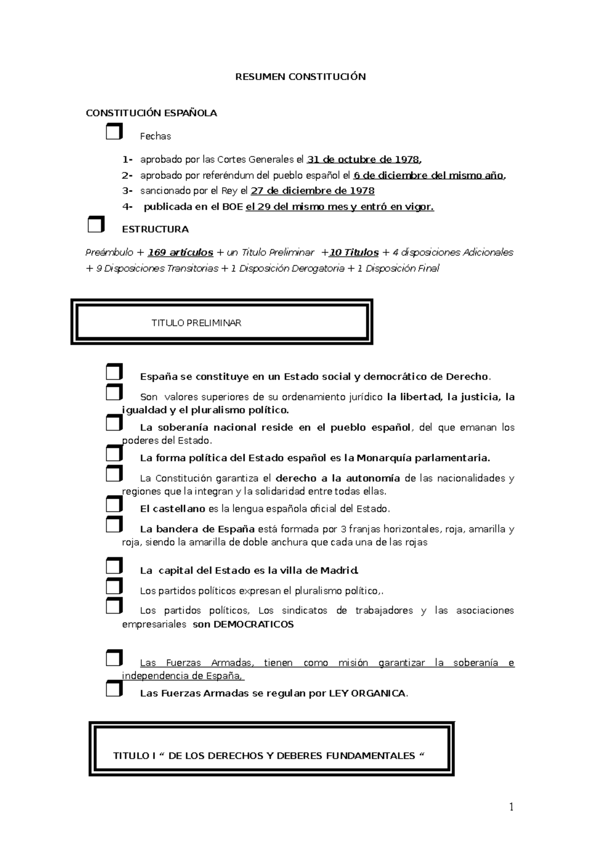 Esquema Constitución Española De 1978 Los Derechos Fundamentales Y Las