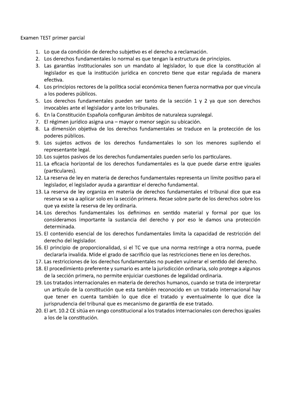 Examen Test Primer Parcial Los Derechos Fundamentales Lo Normal Es