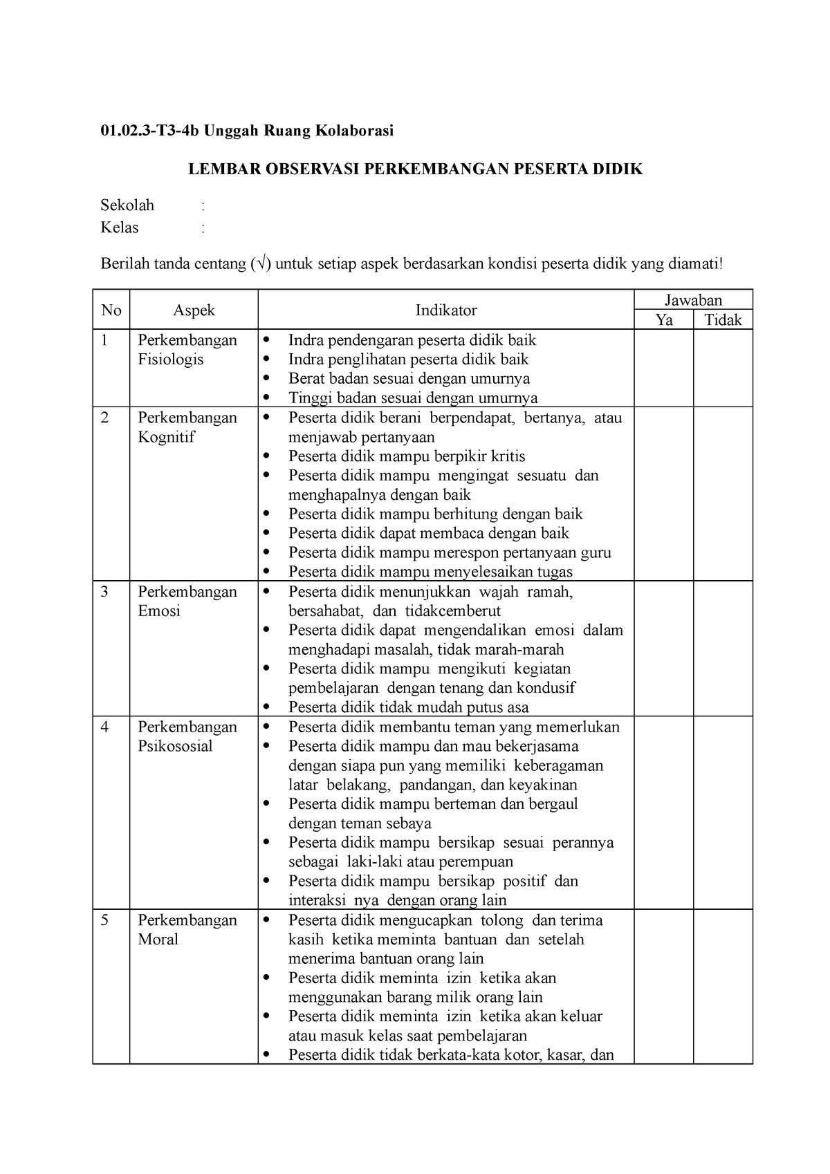 Pedoman Observasi Karakteristik Peserta Didik 0102 T3 4b Unggah