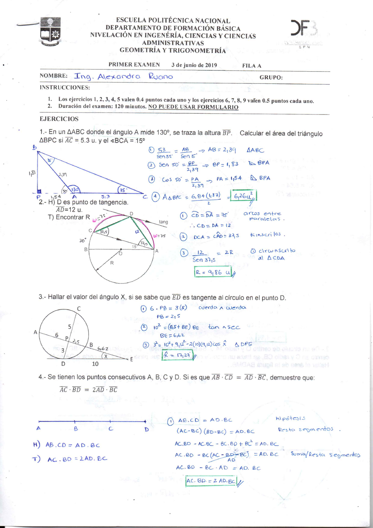 Examen Geometría Epn Geometría And Trigonometría Studocu