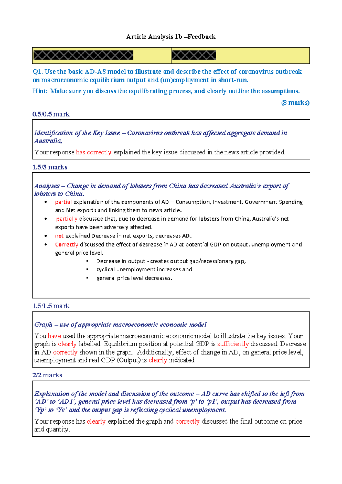 Principles Of Economics Assignment 1b Article Analysis 1b 3 Feedback