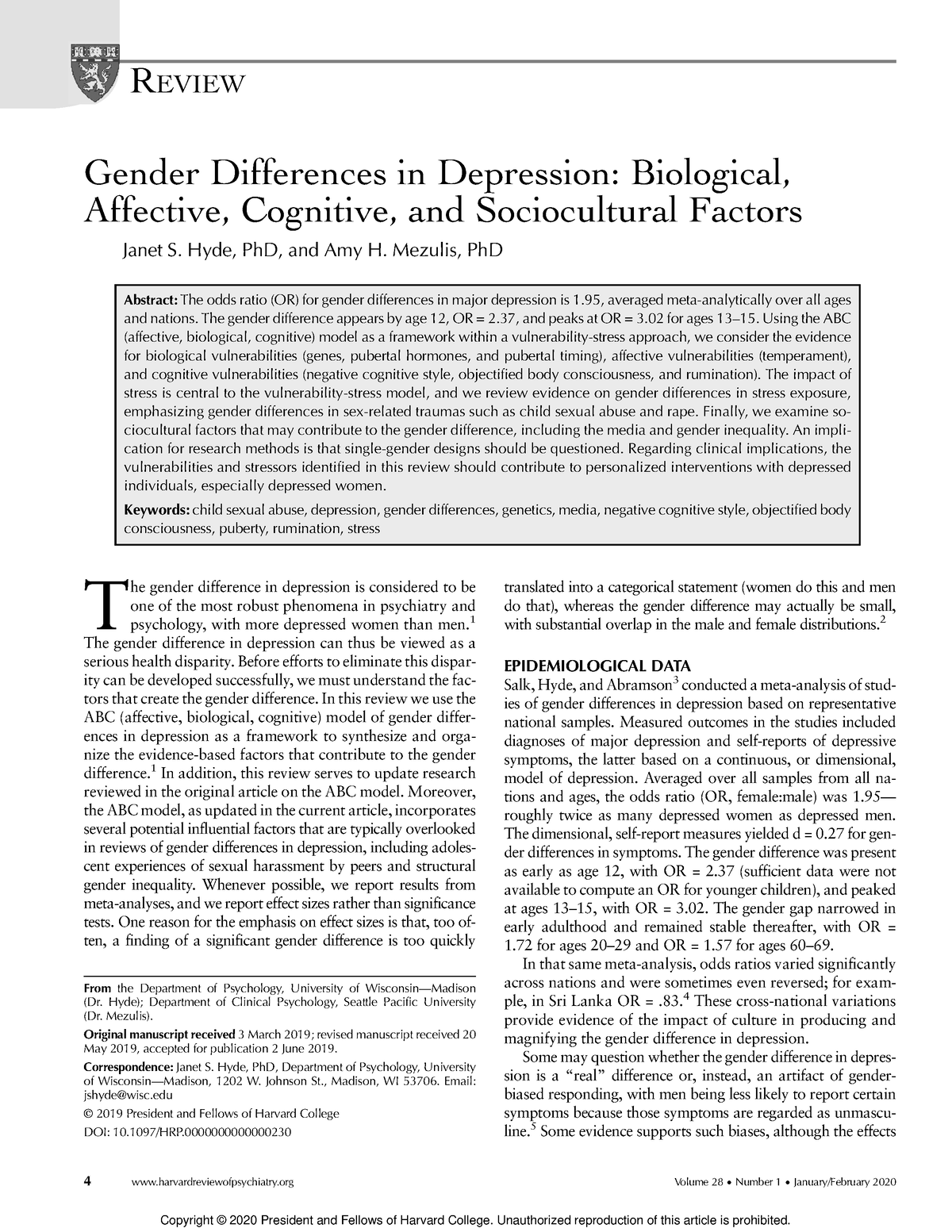 Gender Differences In Depression Biological Affective Cognitive And