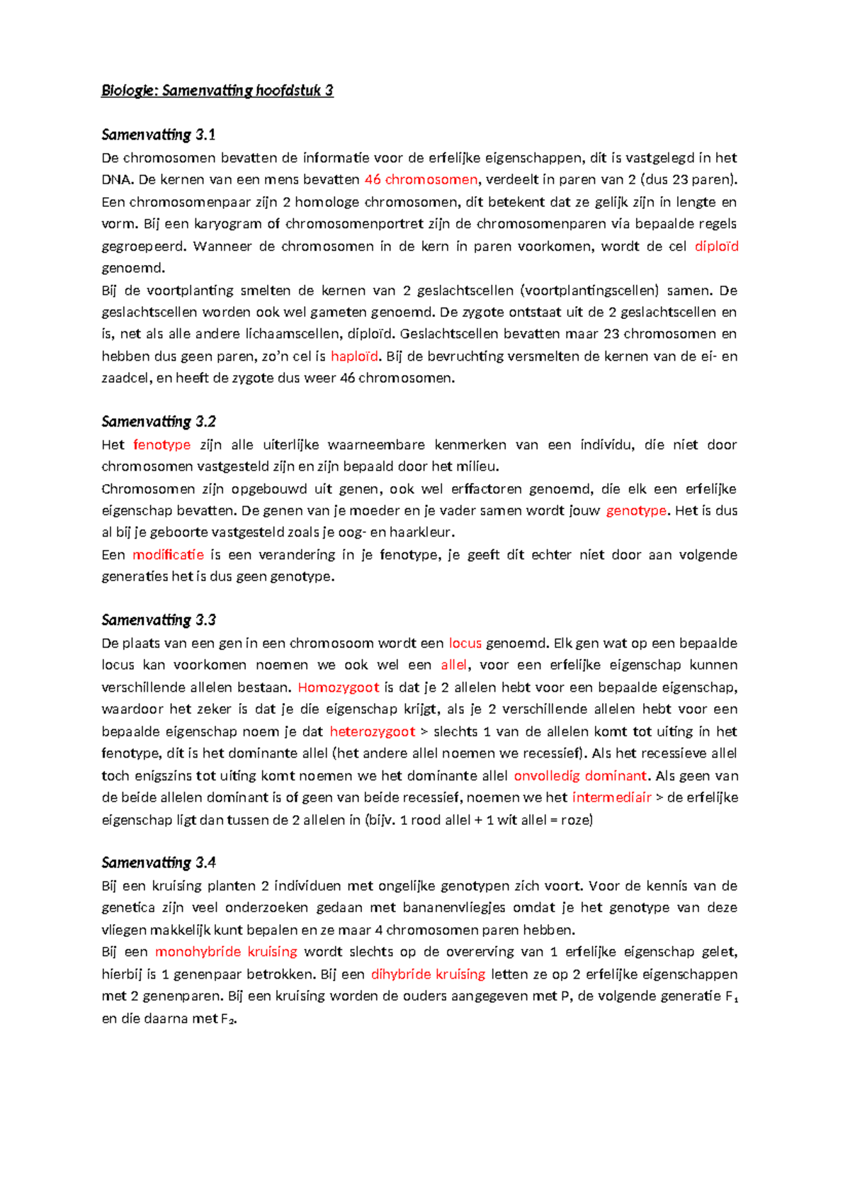 Biologie Samenvatting H3 En H4 Biologie Samenvatting Hoofdstuk 3