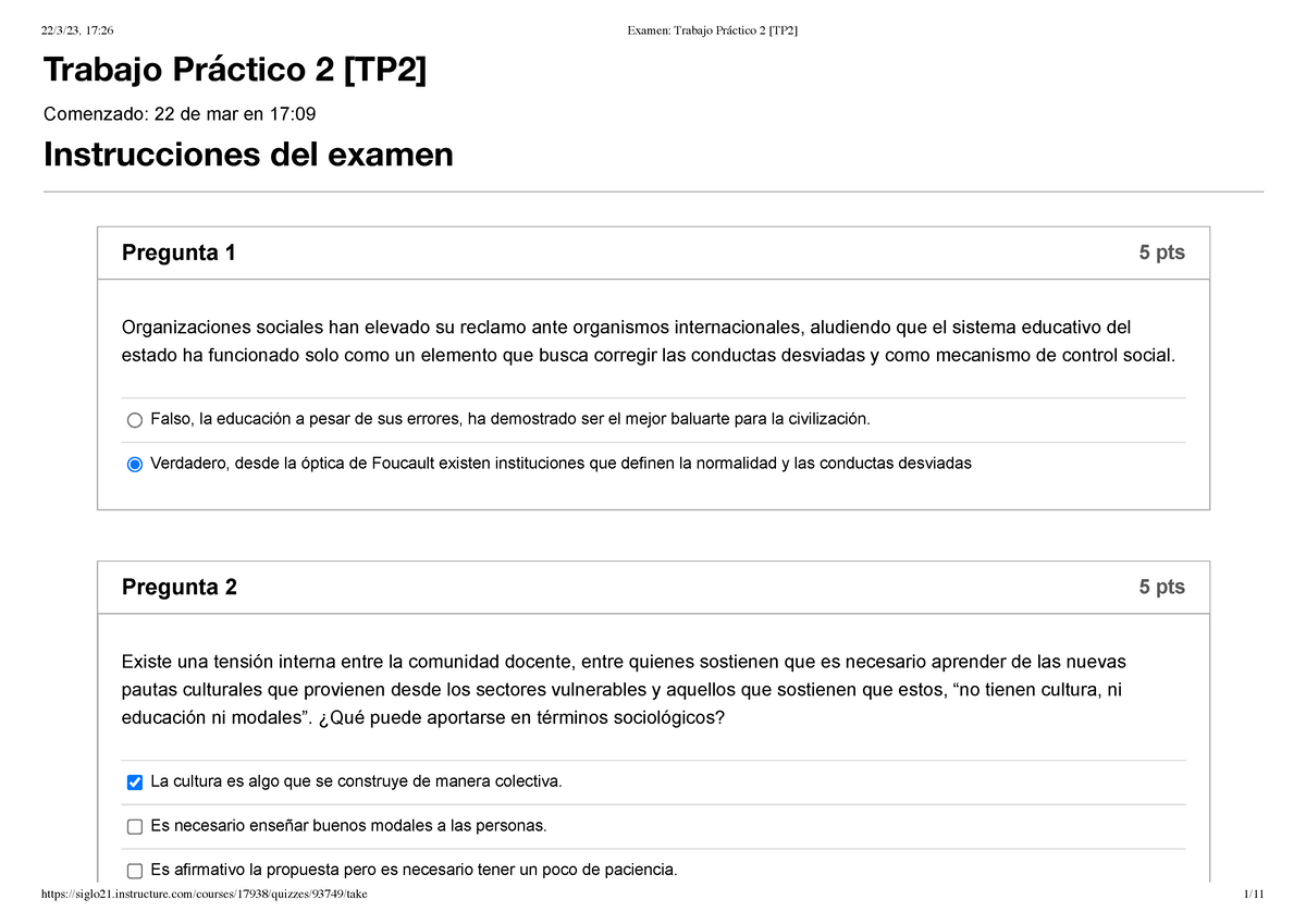 100 Trabajo Práctico 2 Tp2 Trabajo Práctico 2 Tp2 Comenzado 22