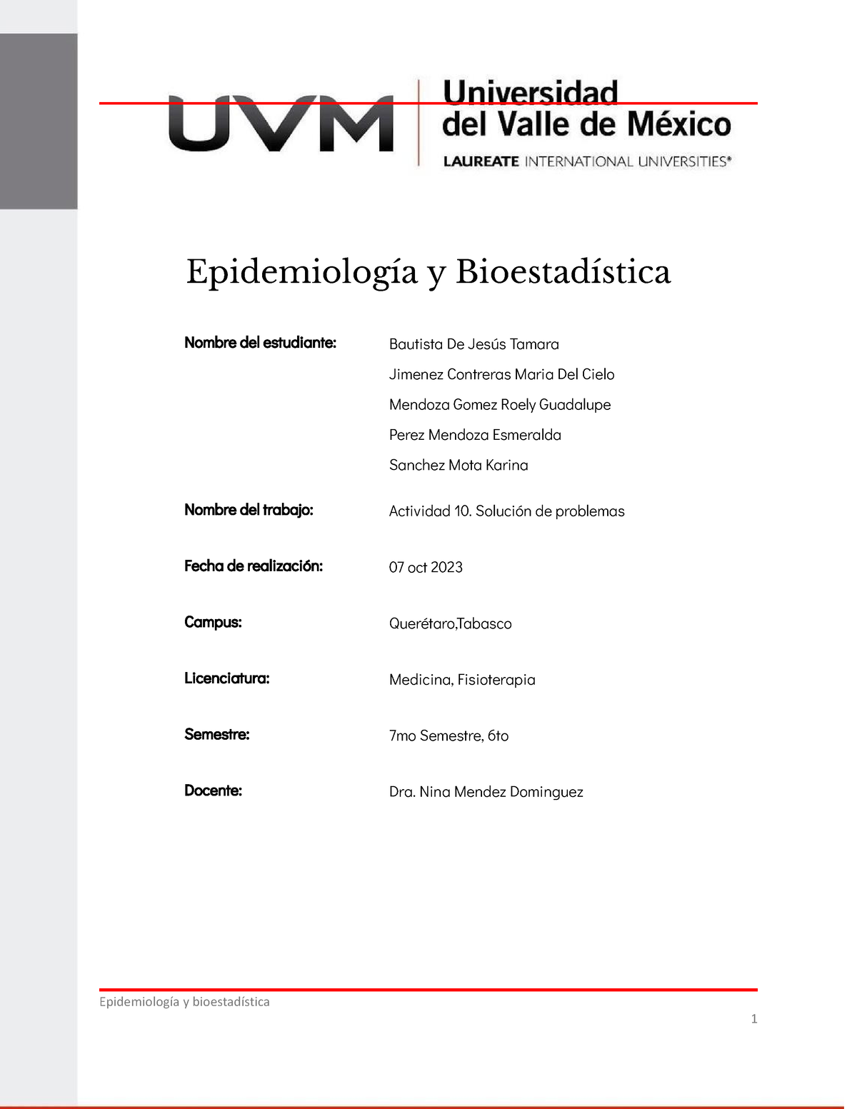 A10 Epm Actividad Epidemiología Y Bioestadística Nombre Del