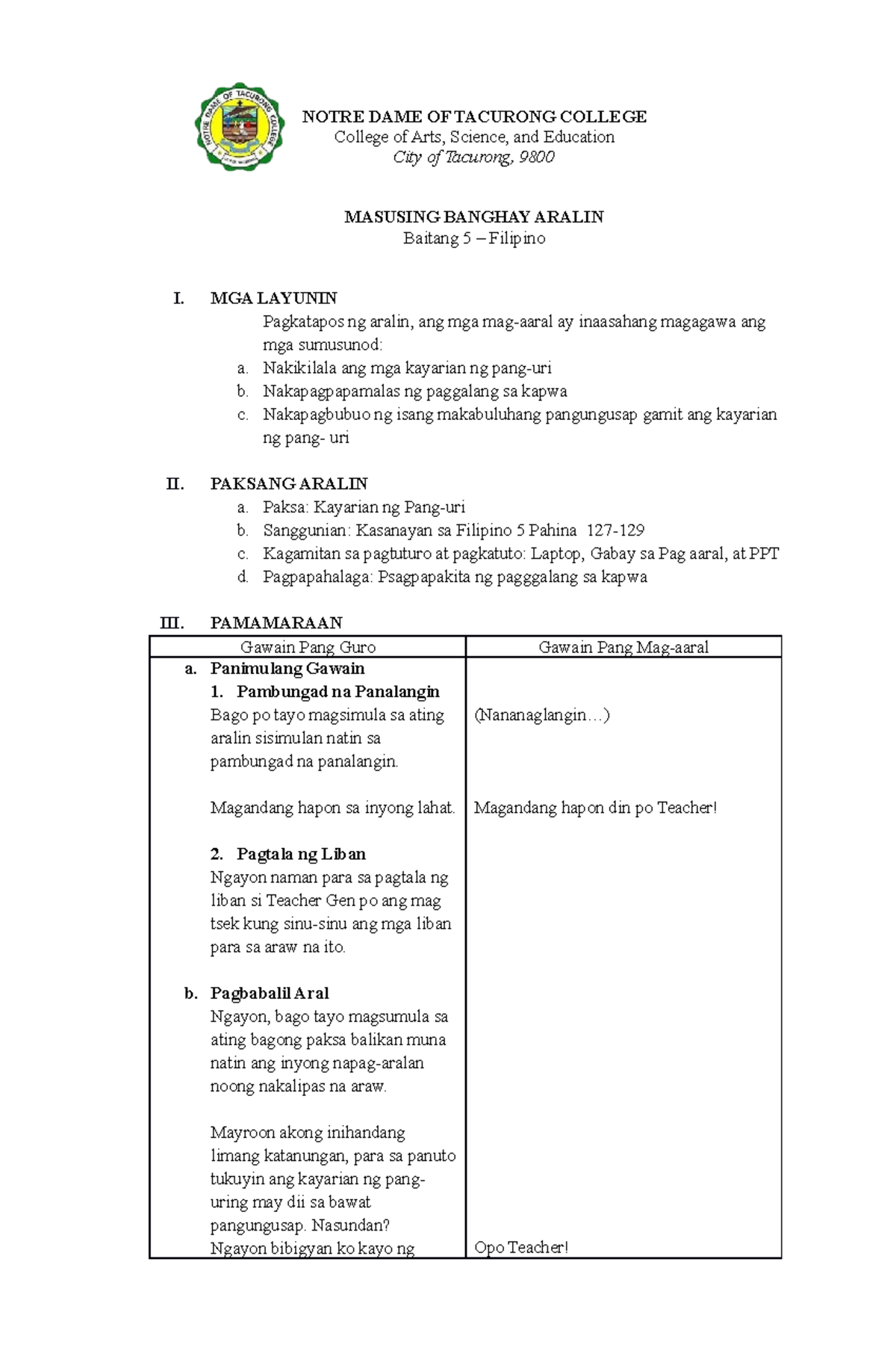 Lesson Plan In Filipino Grade 3 Pang Uri Filipino Worksheets For Images