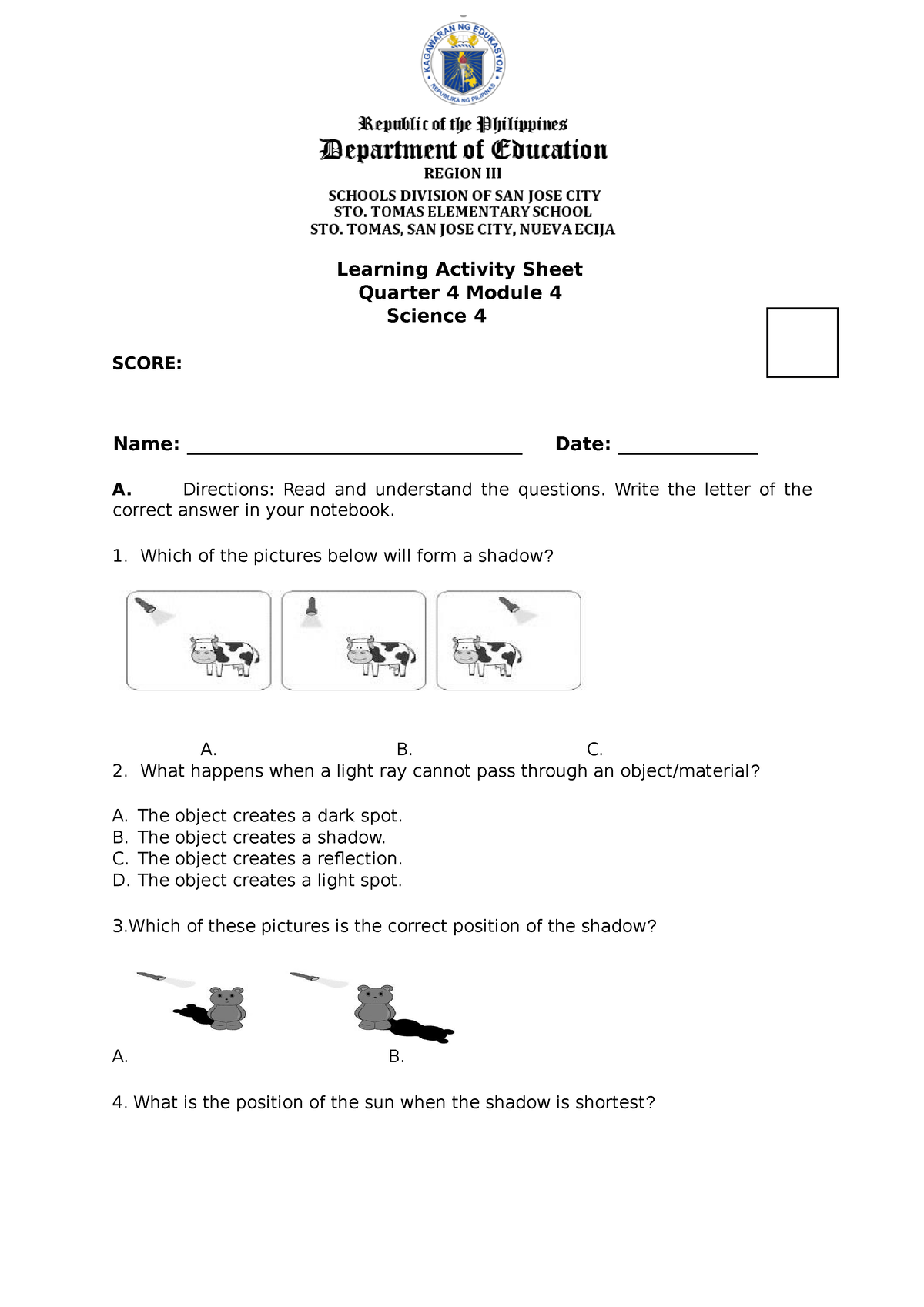 Learning Activity Sheet Q4 M4 Learning Activity Sheet