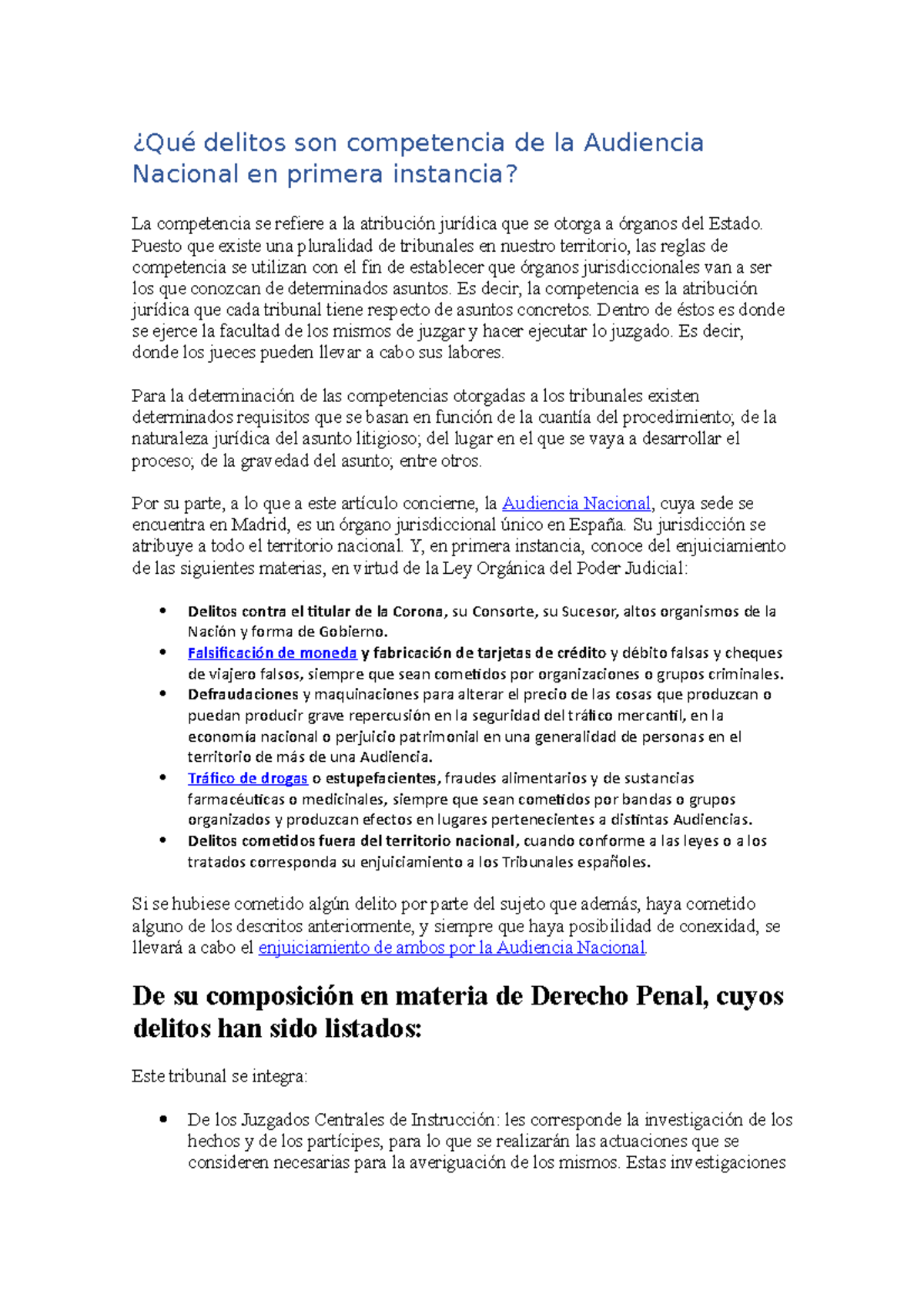 Tema 6 Explicación ¿qué Delitos Son Competencia De La Audiencia