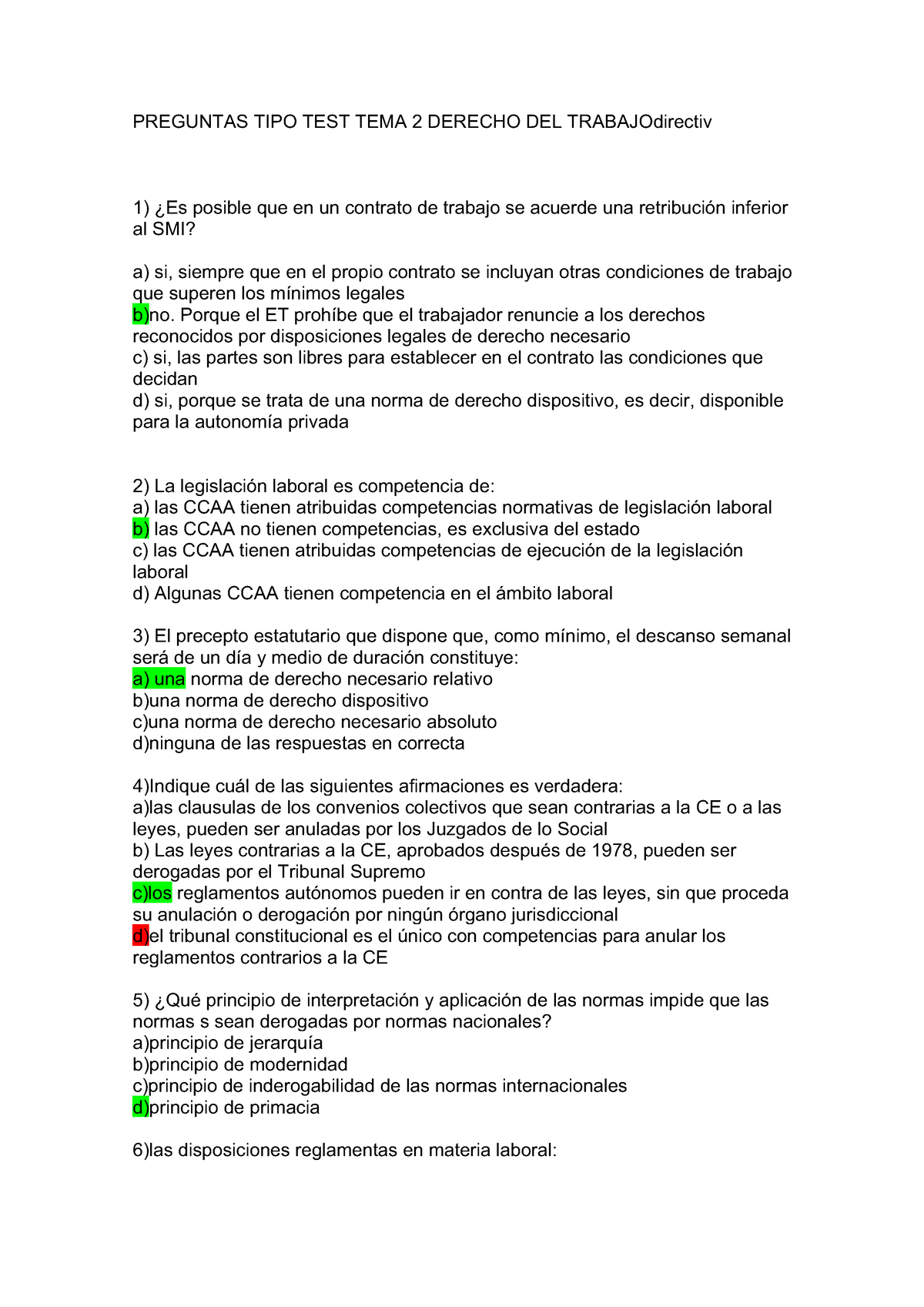 Preguntas Tipo Test Tema 2 Derecho Del Trabajo Preguntas Tipo Test