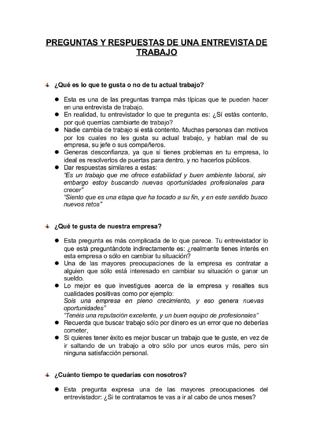 Pdf Preguntas Y Respuestas En Una Entrevista De Trabajo Compress