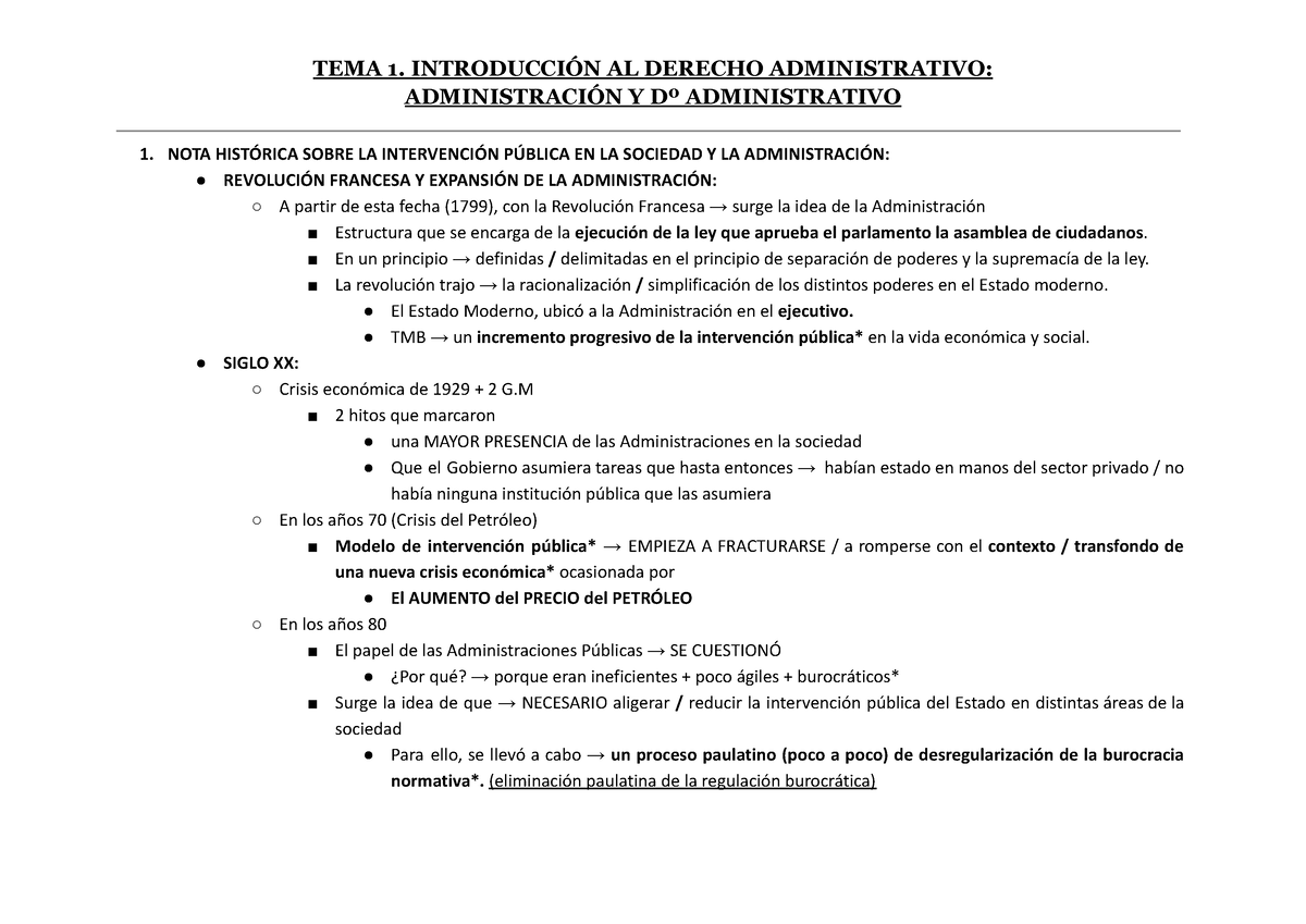 Tema 1 Introducción Al Derecho Administrativo Admin Y El Dº Admin