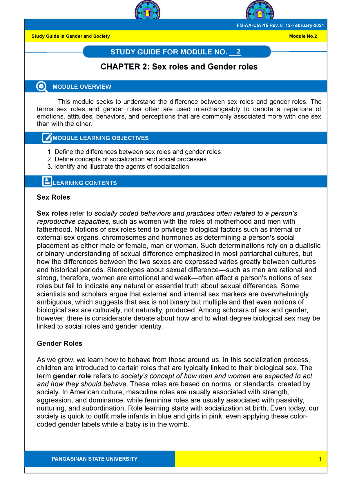 Gee2 Module 2 Sex And Gender Roles 2 Chapter 2 Sex Roles And Gender