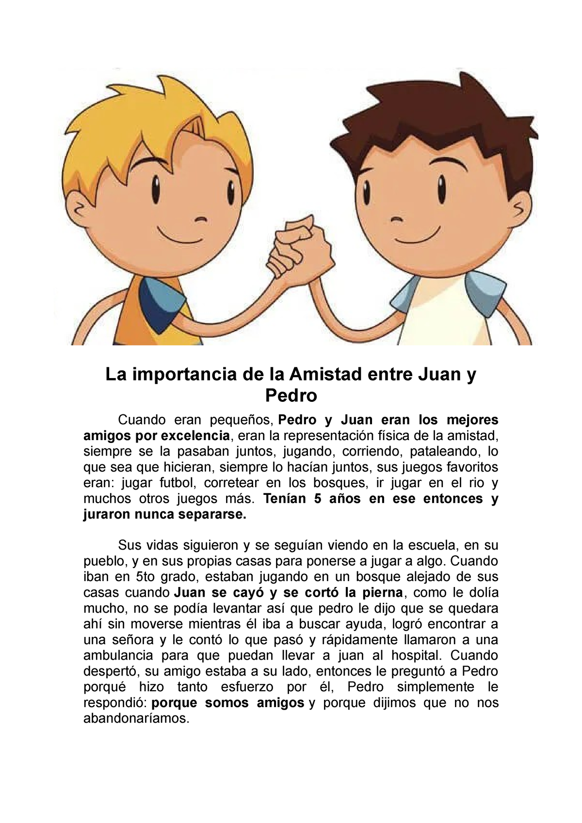 La Importancia De La Amistad Entre Juan Y Pedro La Importancia De La