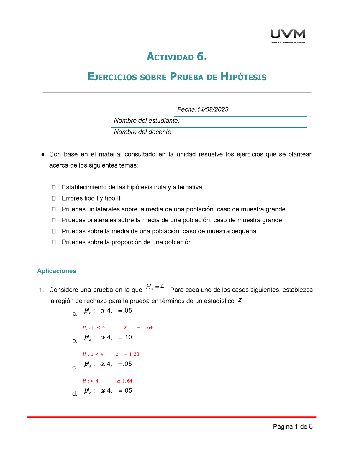 Actividad Estadistica Inferencial Uvm Actividad Ejercicios Sobre Hot