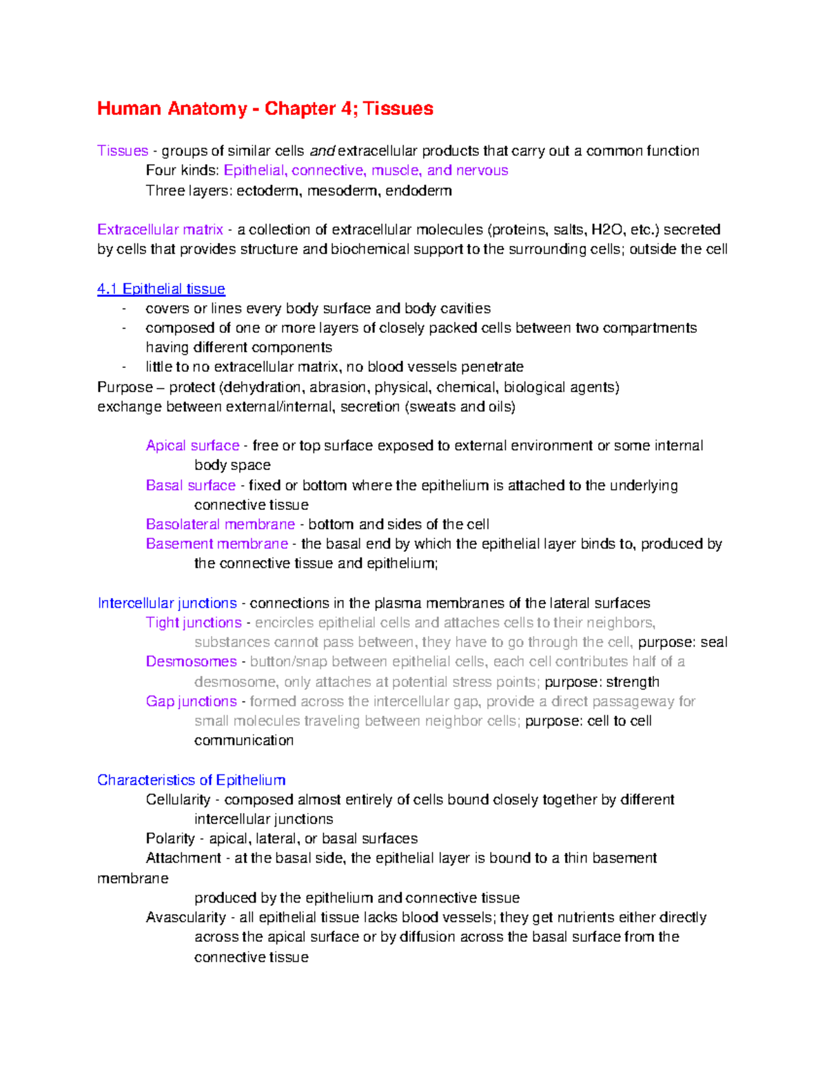 Chapter 4 Tissues Textbook And Lecture Notes For Human Anatomy