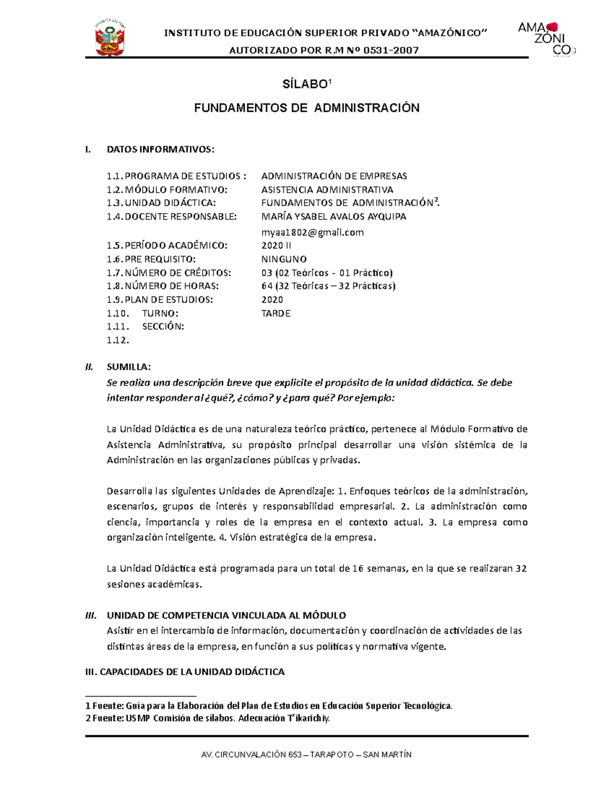 Modelo Sílabo Para Poder Guiarse Los Temas A Tratar En El Semestre