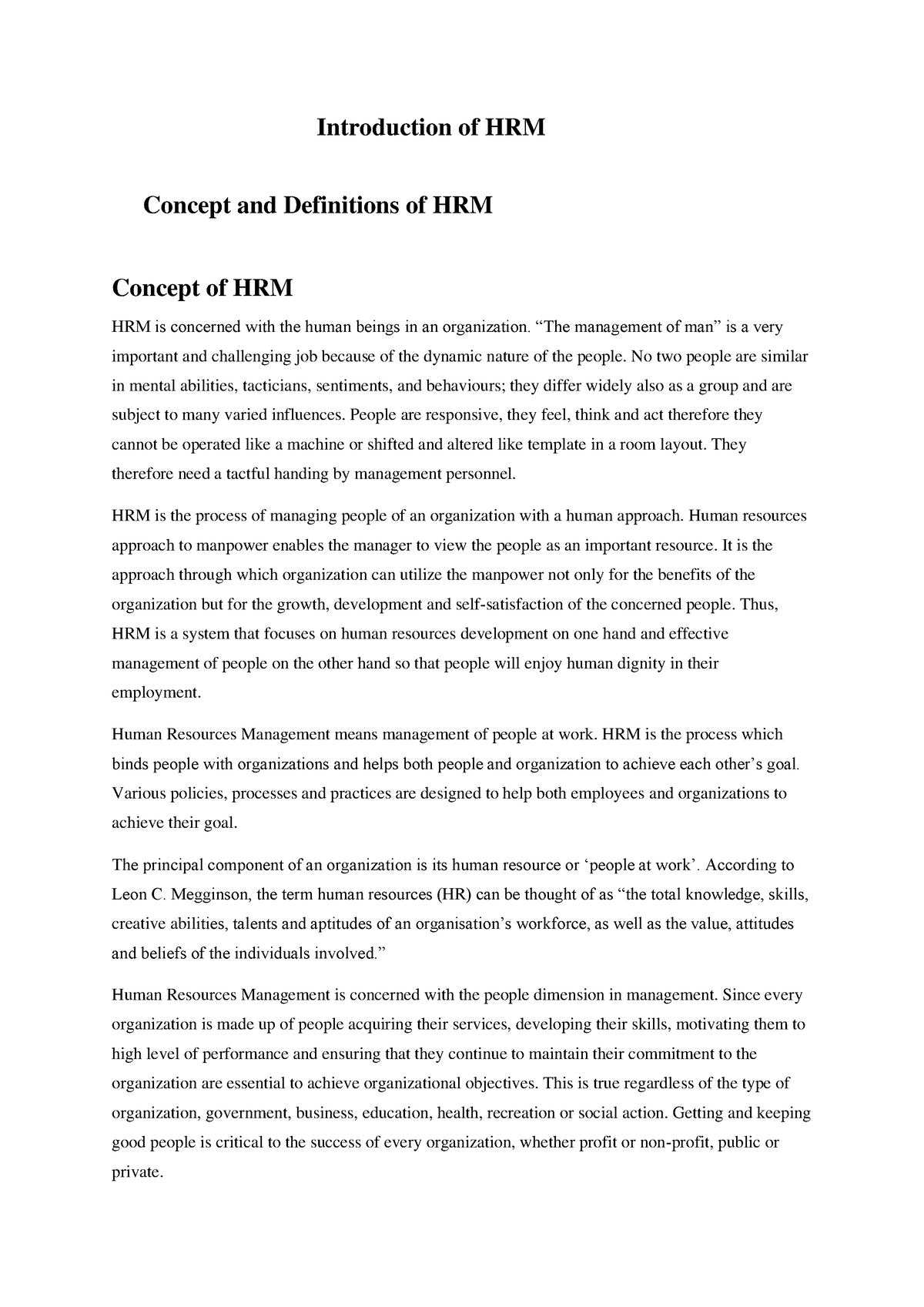 Introduction Of Hrm Hrm Lecture Notes Introduction Of Hrm Concept