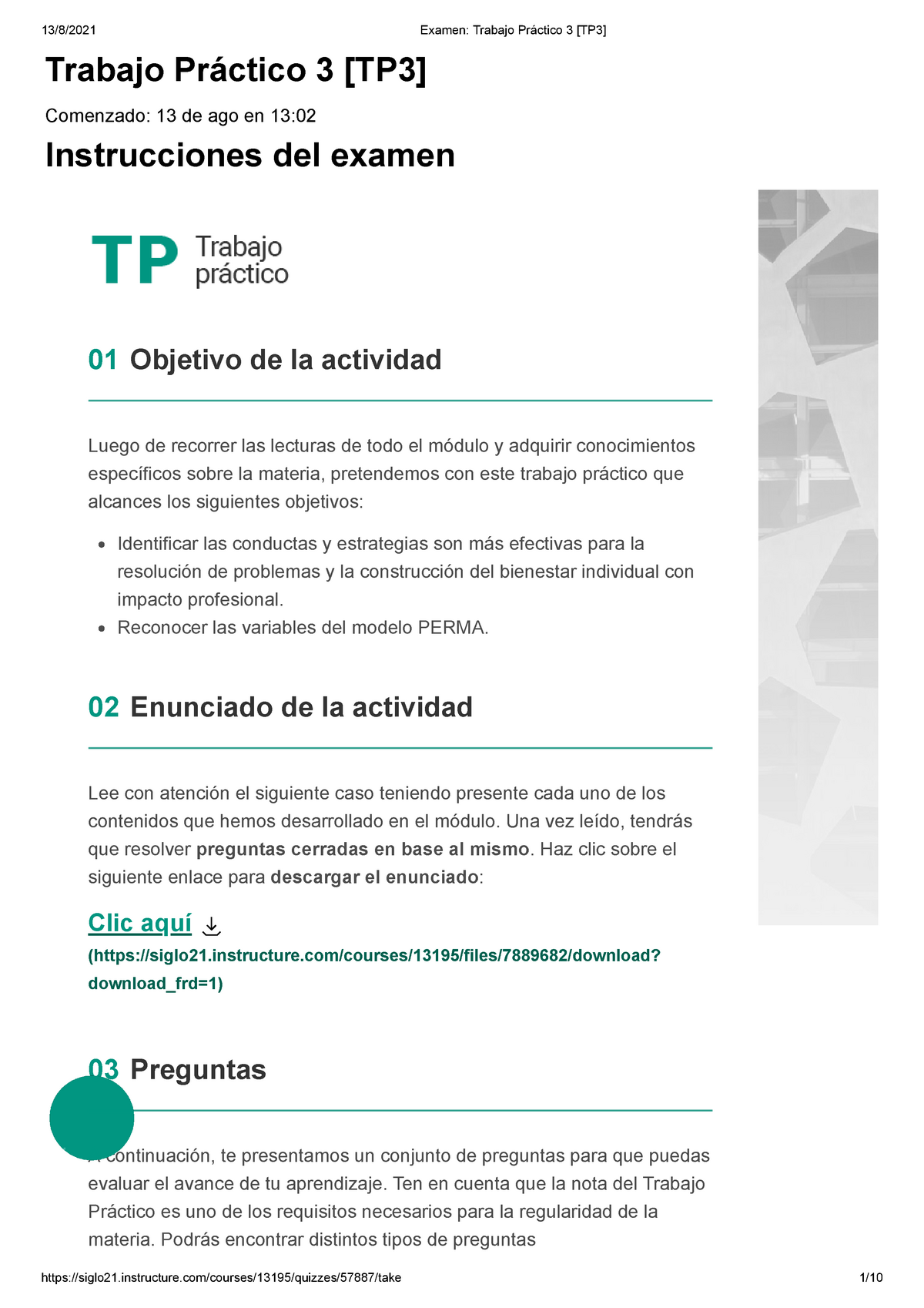 Lb Examen Trabajo Práctico 3 Tp3 Aprender En La Siglo21 Trabajo